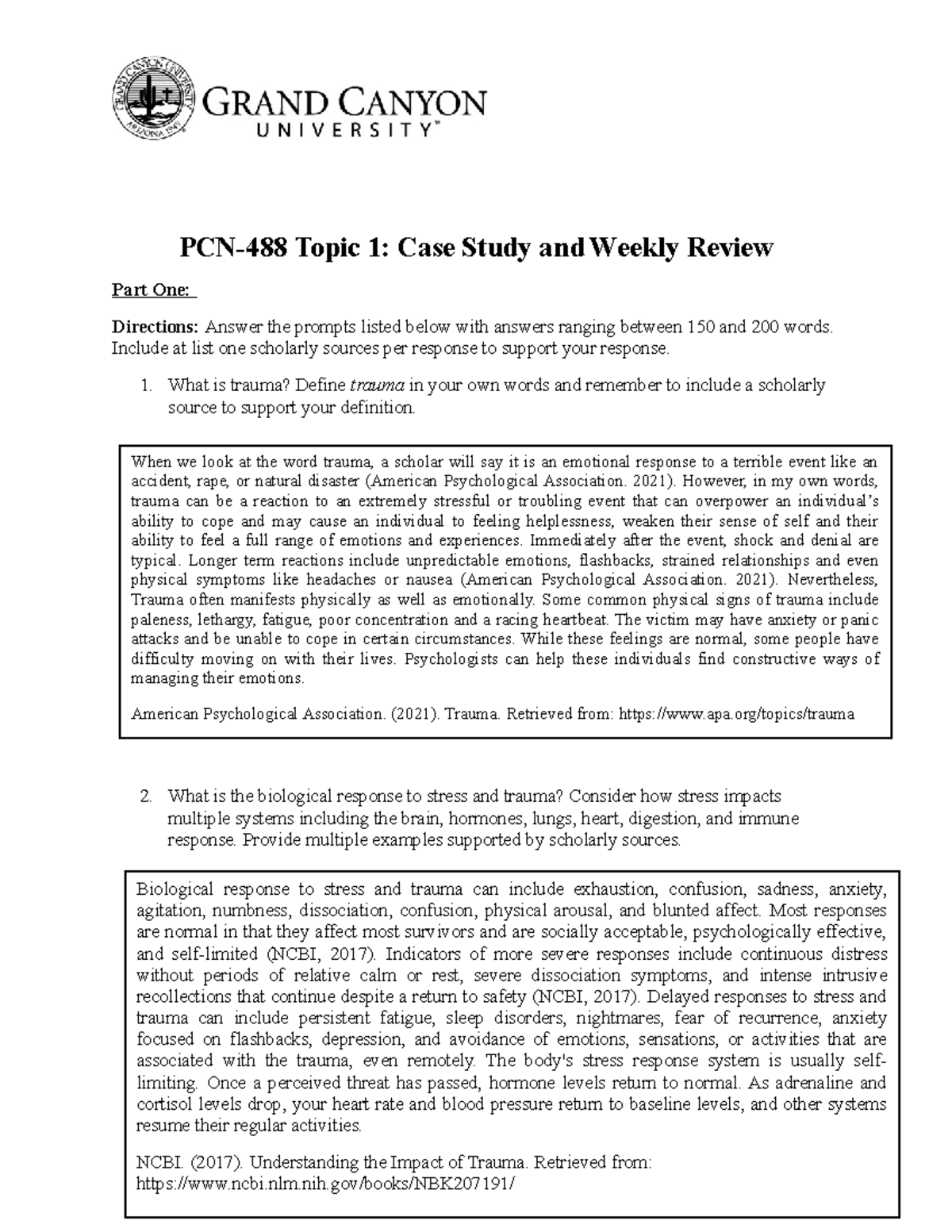 PCN-488-RS-T1Case Studyand Weekly Review 2 - PCN-488 Topic 1: Case Study and Weekly Review Part ...