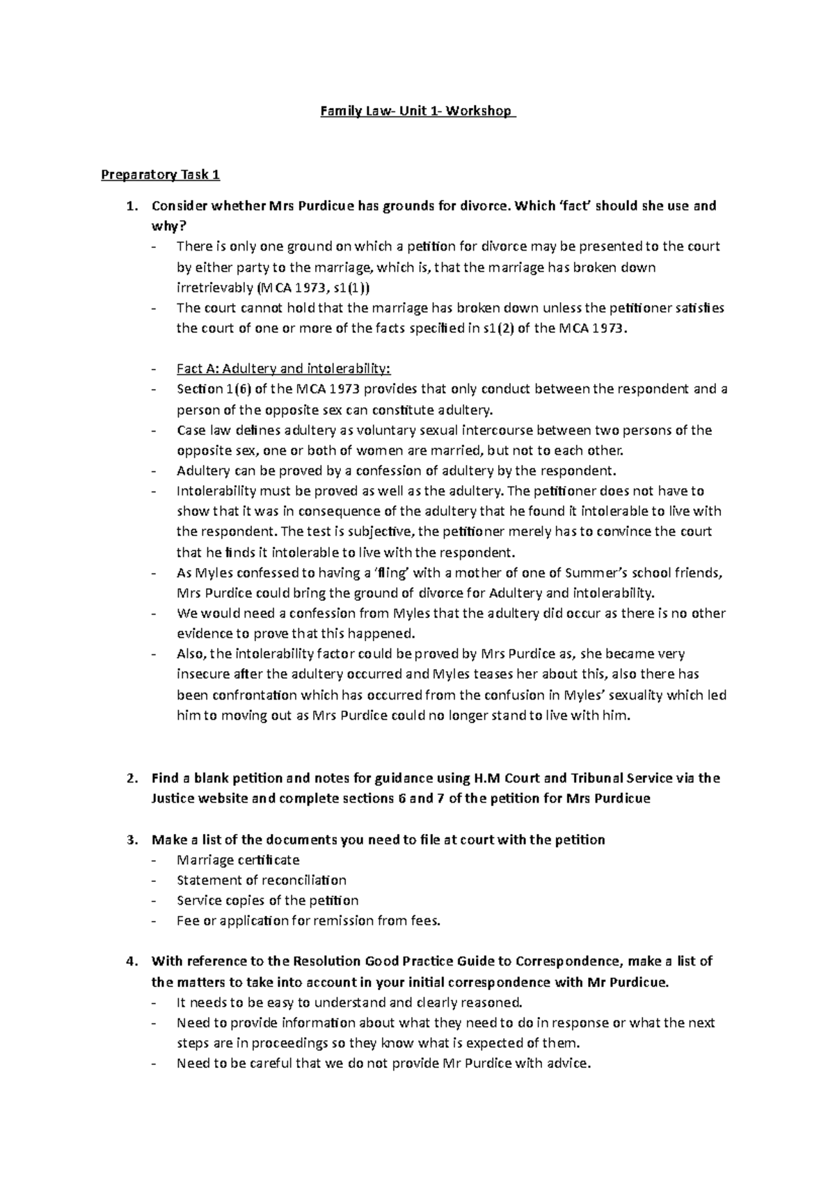 Family Law-Unit 1-Workshop - Family Law- Unit 1- Workshop Preparatory ...