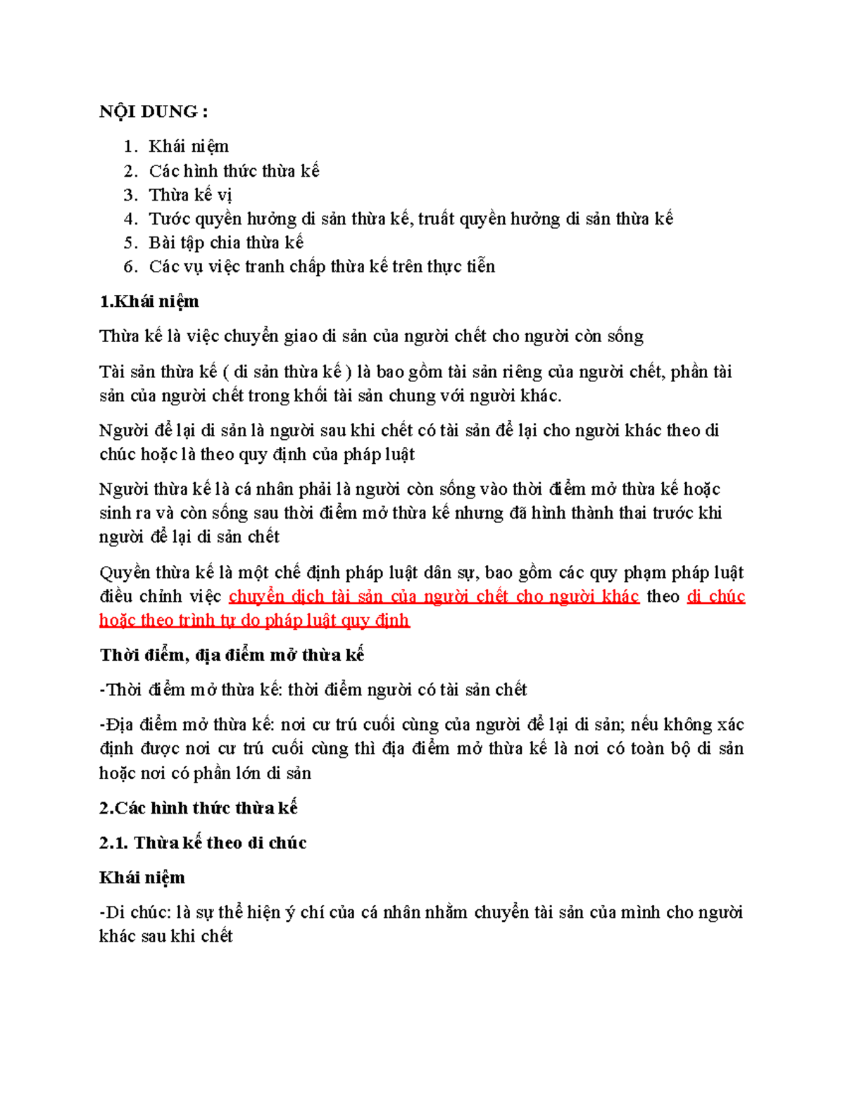 PLĐC - ghhgh - NỘI DUNG : Khái niệm Các hình thức thừa kế Thừa kế vị ...