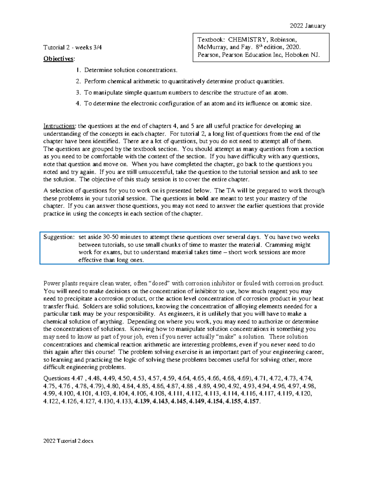 2022 CHEM1800 Tutorial 2 - 2022 January 2022 Tutorial 2 Tutorial 2 ...
