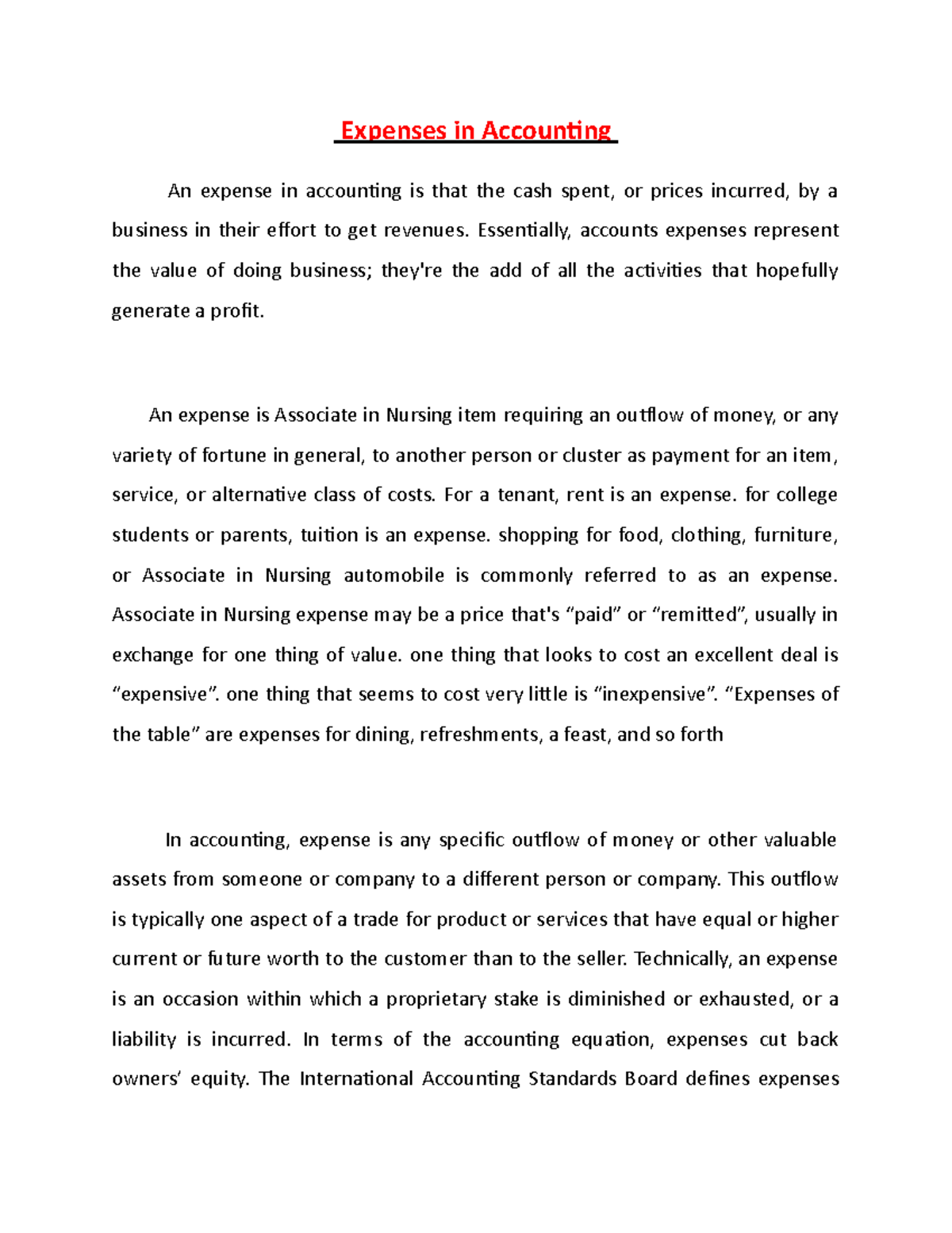 Basic Acc Expenses in Accounting - Expenses in Accounting An expense in ...