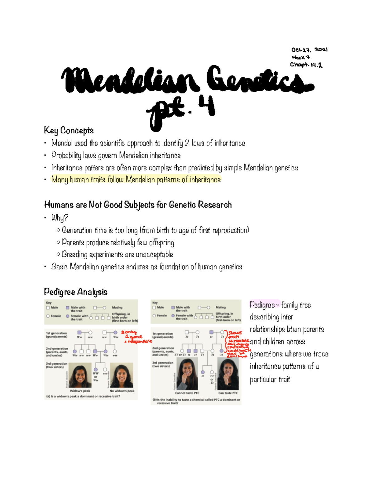 Week 7 - BIOL 102 Mendelian Genetics, inheritance more complex pt. 2 ...