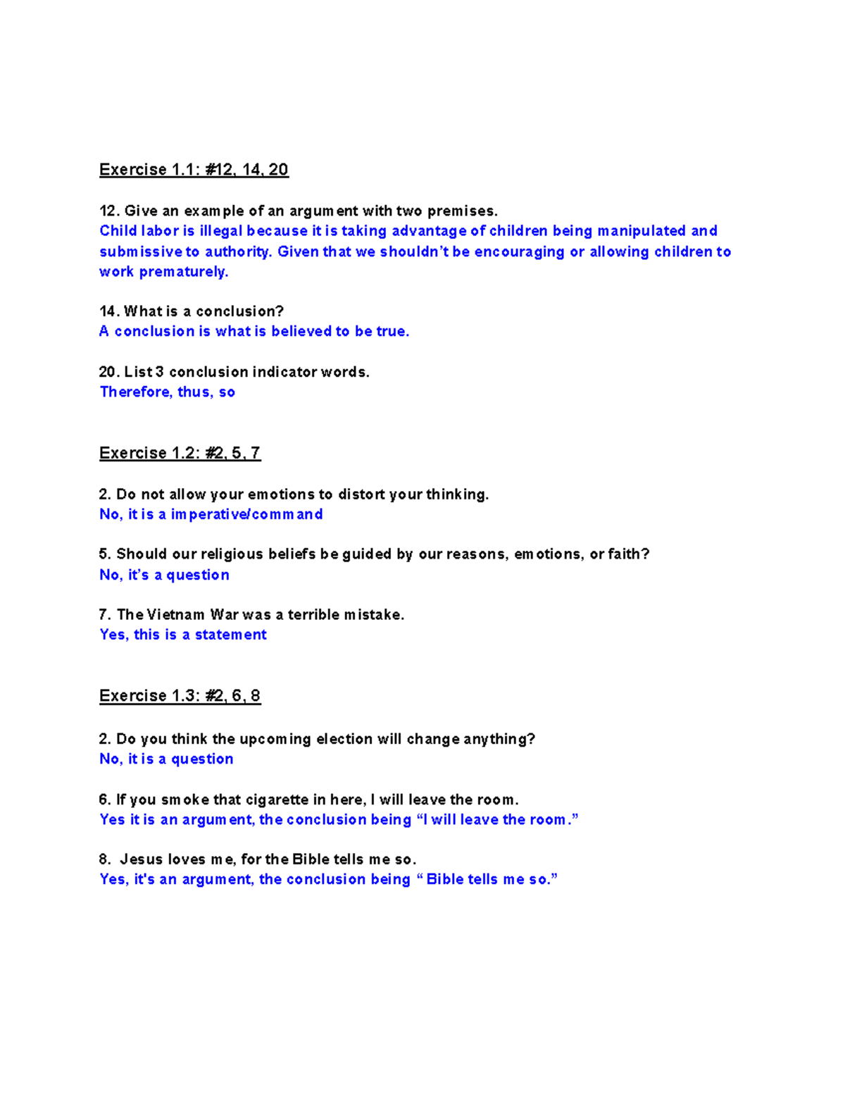 Logic of Everyday Reasoning - Homework 1 - Exercise 1: #12, 14, 20 Give an example of an ...
