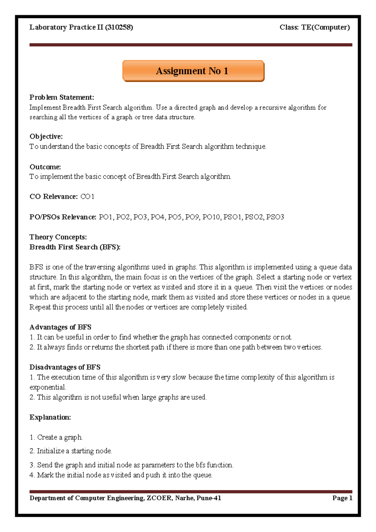 AI Lab -I - Assignment No 1 Problem Statement: Implement Breadth First ...