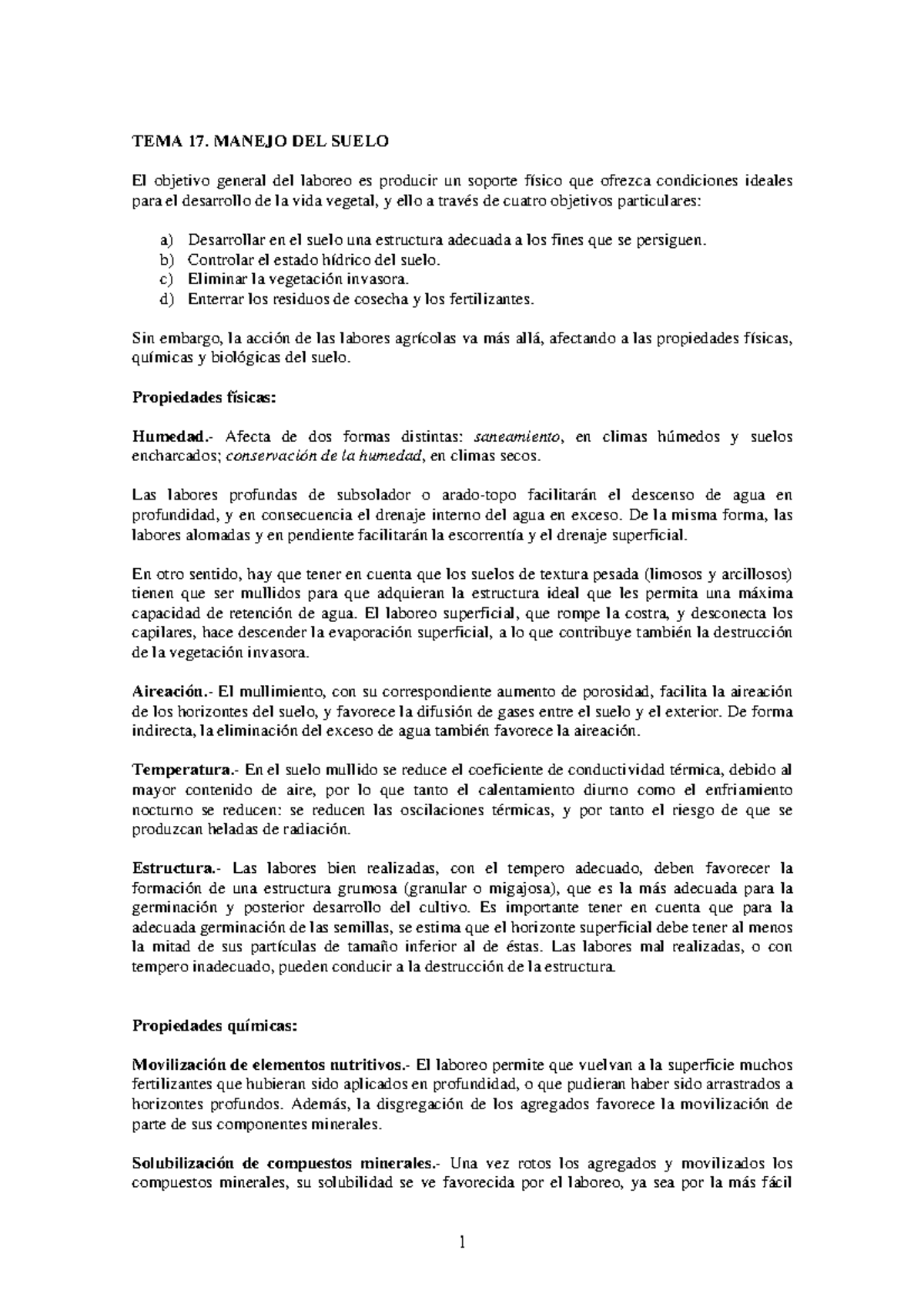 EL Manejo DEL Suelo - Apuntes 11 - TEMA 17. MANEJO DEL SUELO El ...