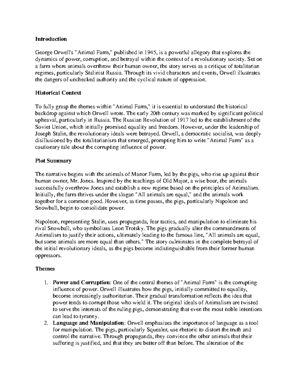 Animal Farm Essay - Introduction George Orwell's "Animal Farm ...