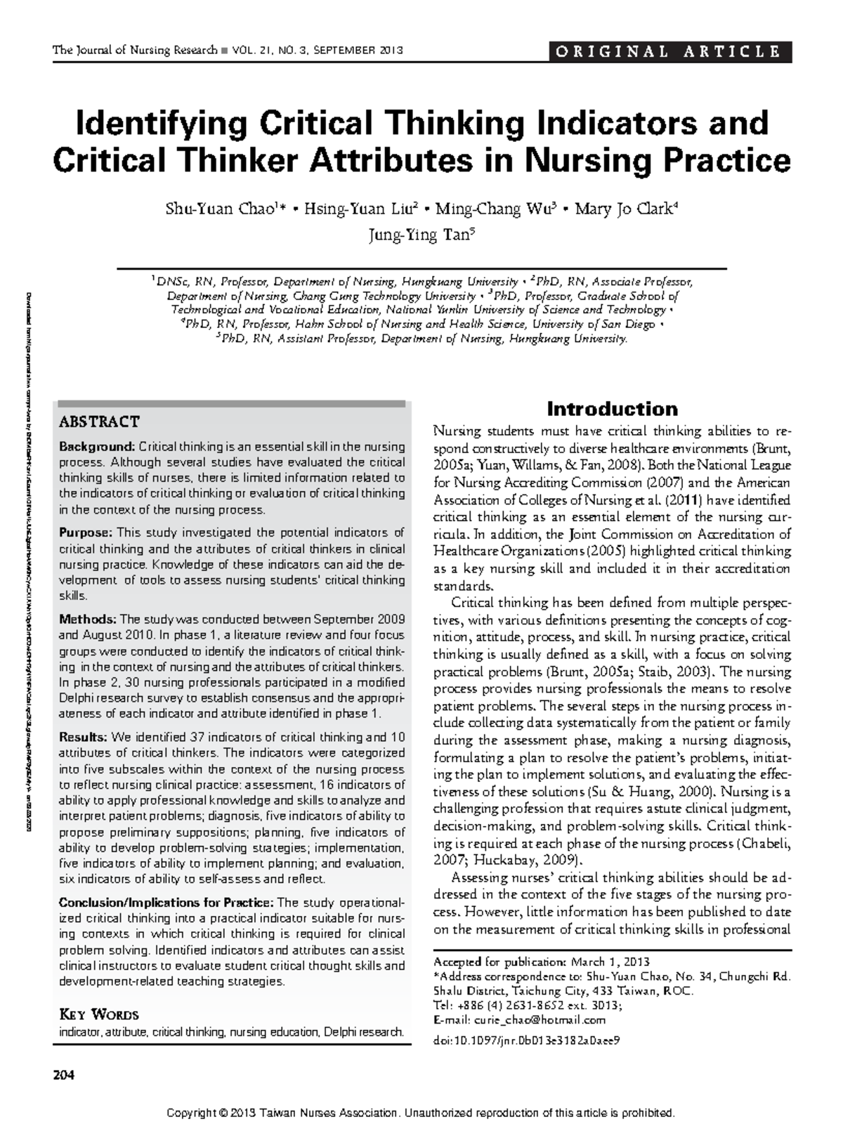 Identifying Critical Thinking Indicators and - Downloaded from journals ...