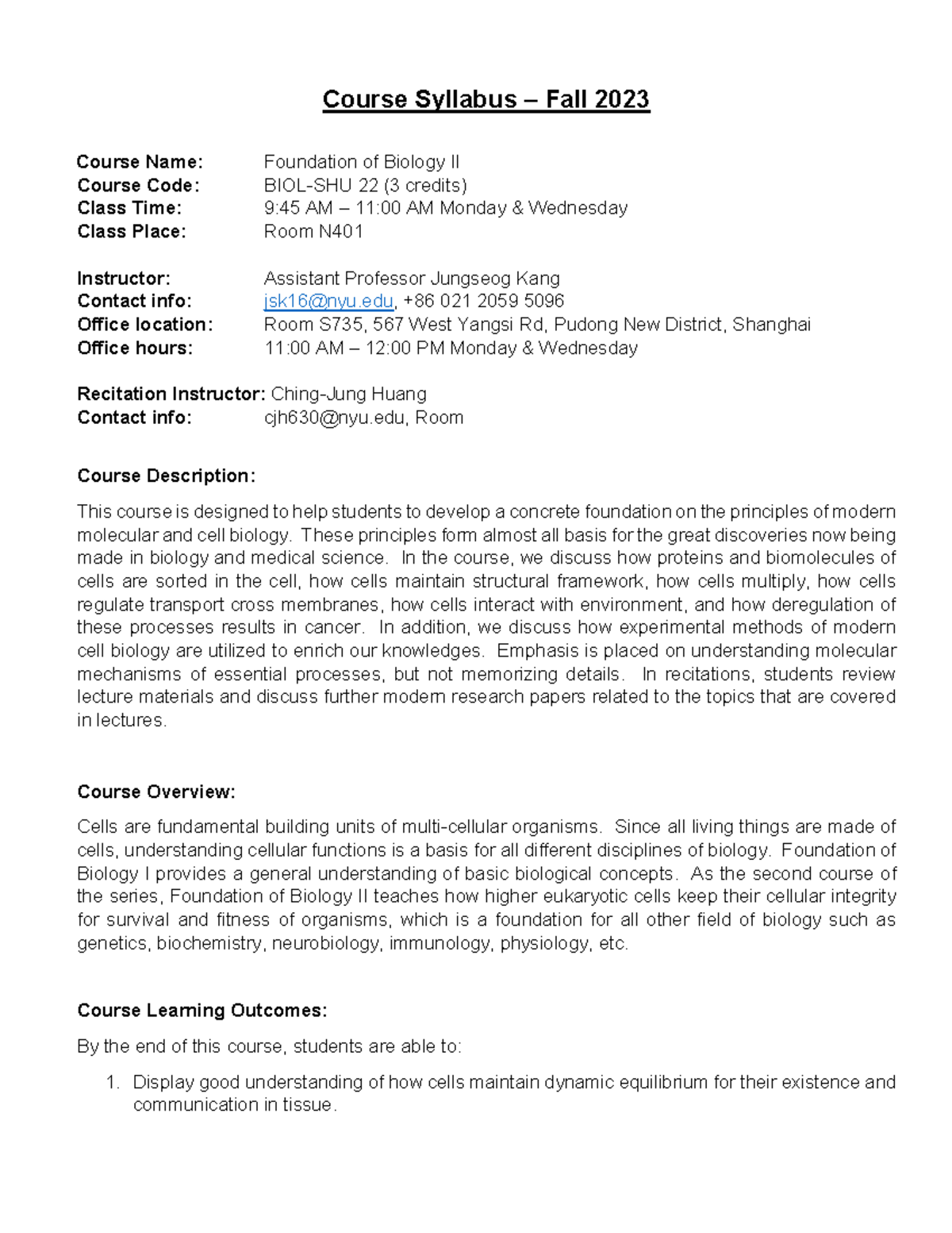 2023 Syllabus - Course Syllabus – Fall 2023 Course Name: Foundation of ...