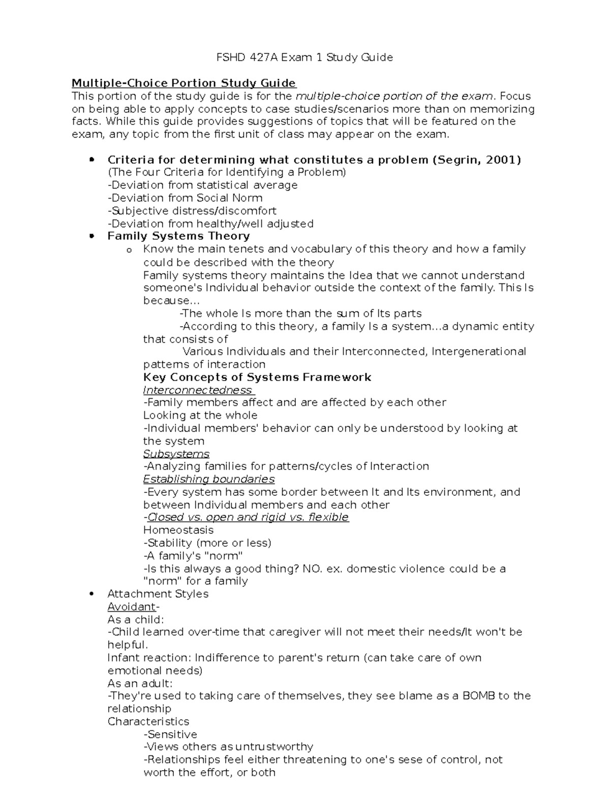 FSHD427A Study Guide - FSHD 427A Exam 1 Study Guide Multiple-Choice ...
