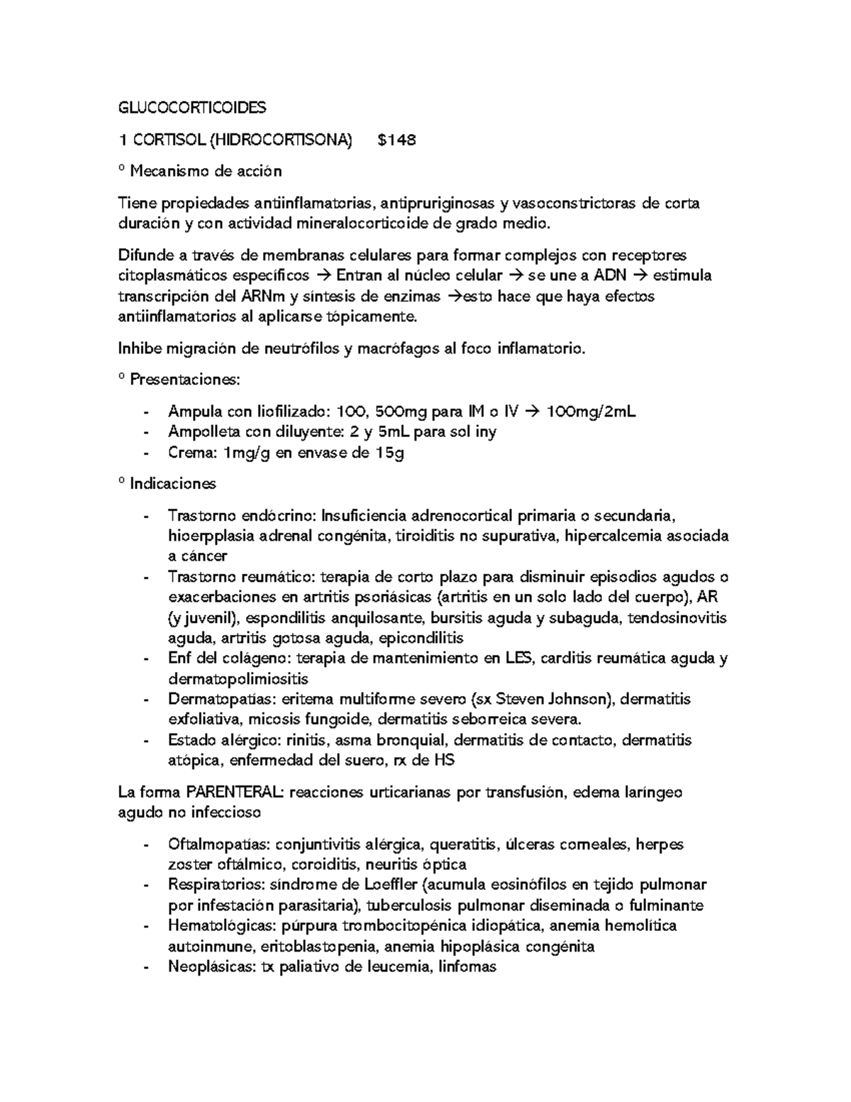 GCs - Summary Farmacología general - GLUCOCORTICOIDES 1 CORTISOL ...