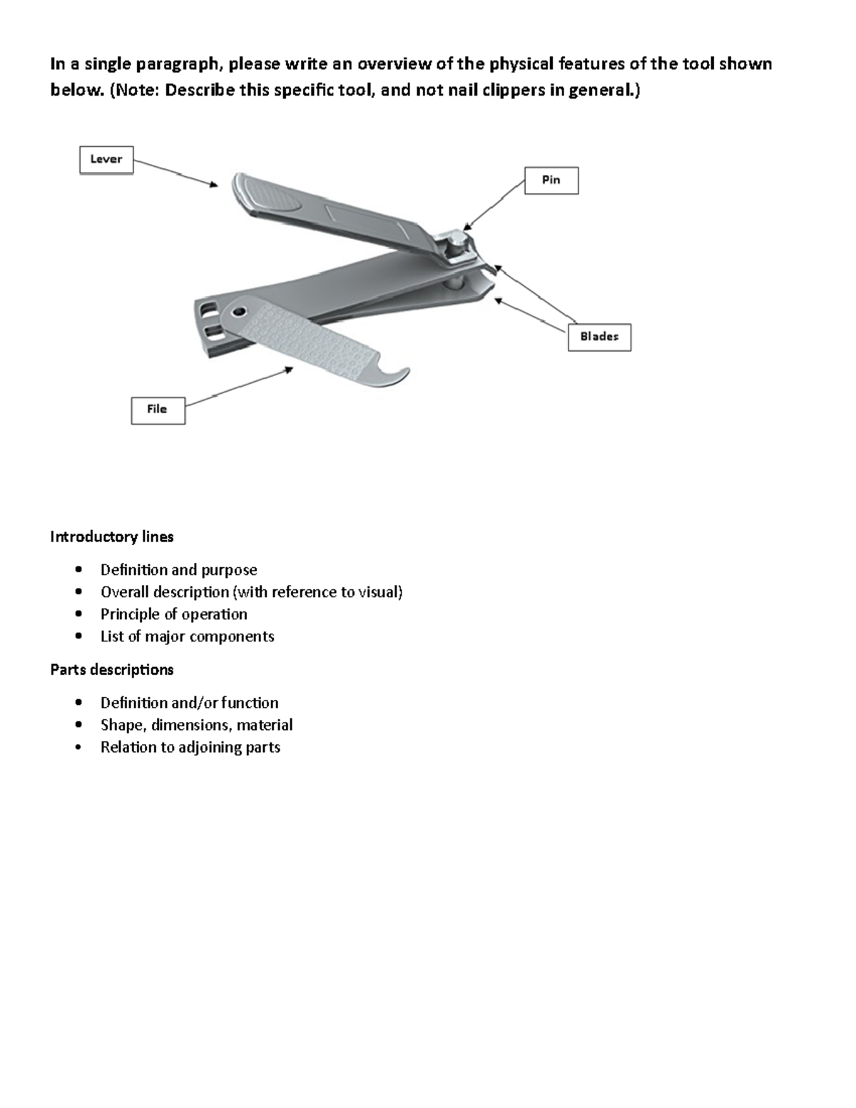 Exercise - Description of nail clippers - In a single paragraph, please ...