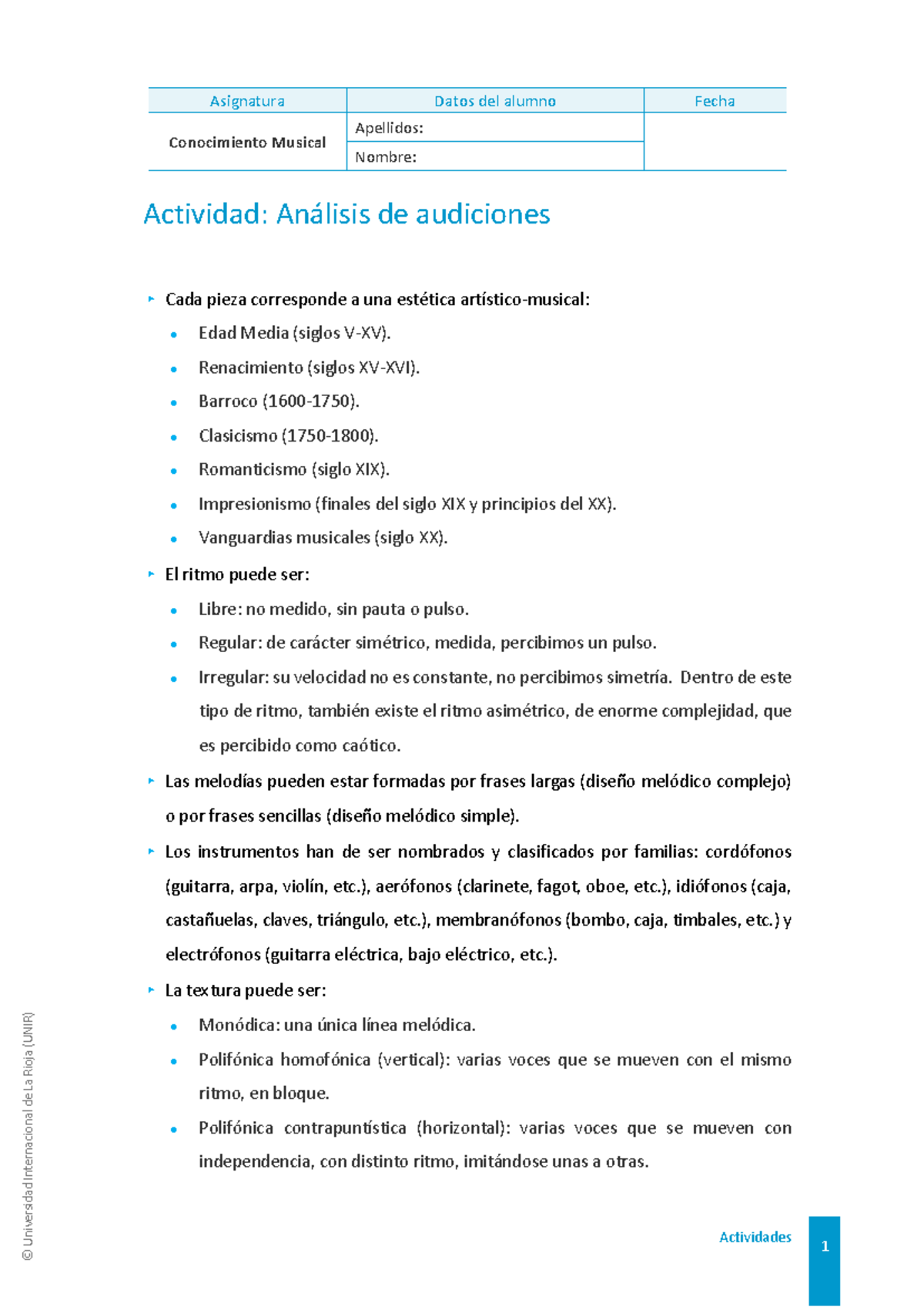 Conocimiento Musical ACT - Conocimiento Musical Apellidos: Nombre ...