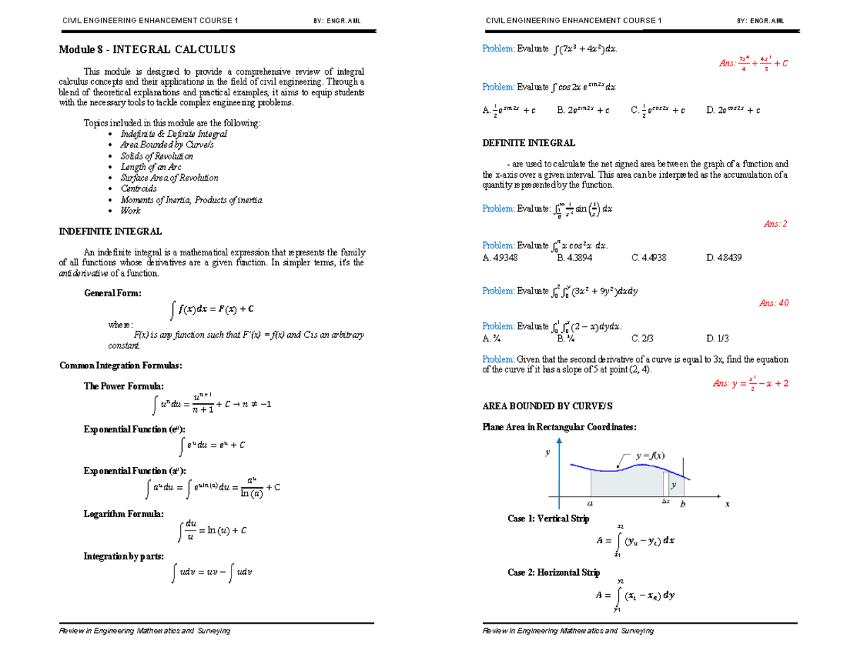 EC-1 Module-8- Integral- Calculus - CIVIL ENGINEERING ENHANCEMENT COURSE 1 BY: ENGR. AML Review ...