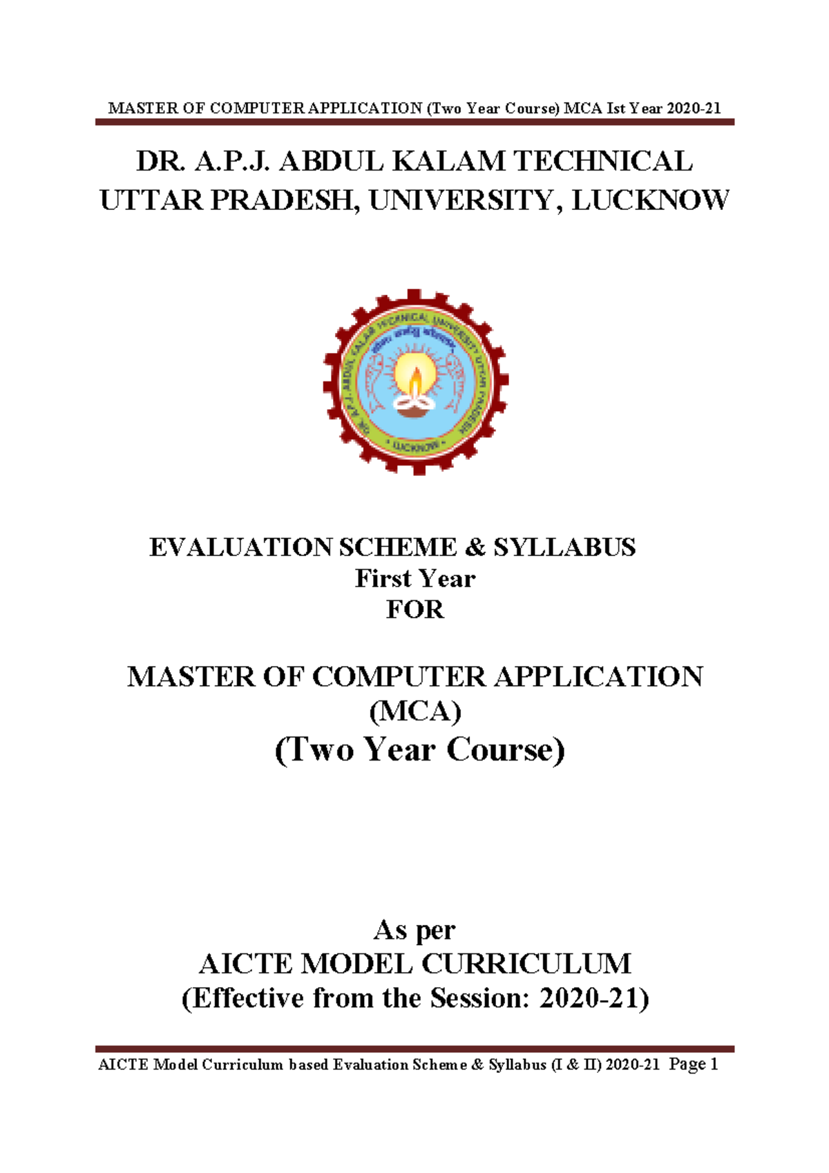 25th August MCA New First Year Syllabus 2020 - DR. A.P. ABDUL KALAM ...