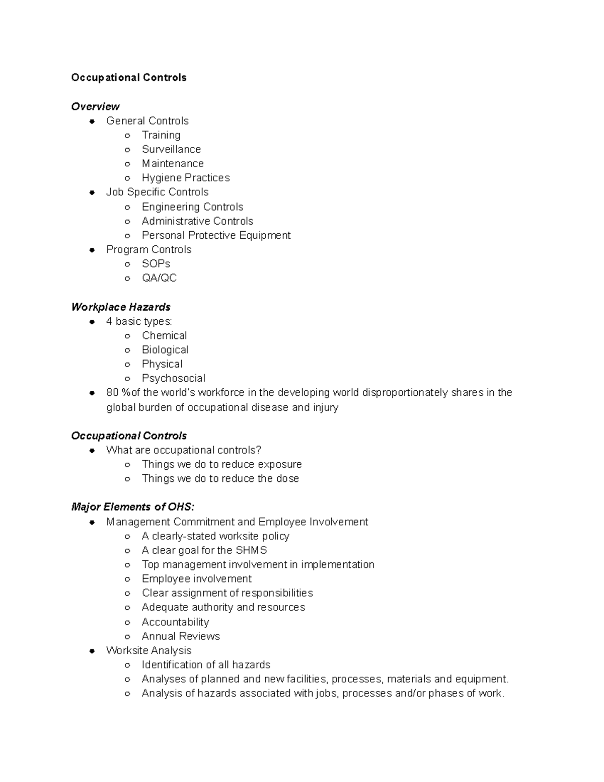 Occupational Controls Notes - Occupational Controls Overview General ...