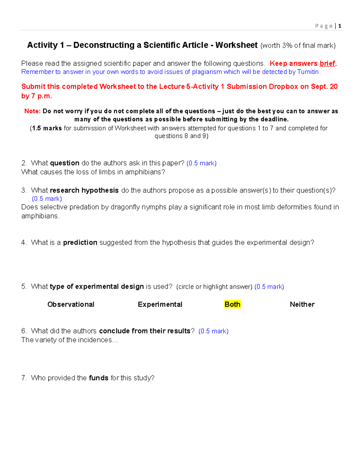 Activity 1-Deconstructing a Scientific Paper Worksheet-1 - P a g e | 1 ...