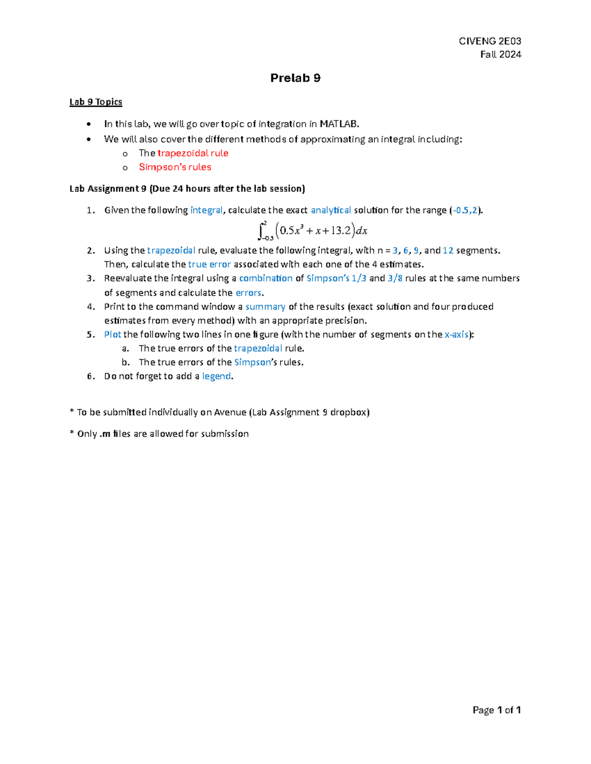 Prelab 9 - CIVENG 2E Fall 2024 Page 1 of 1 Prelab 9 Lab 9 Topics - In this lab, we will go over ...