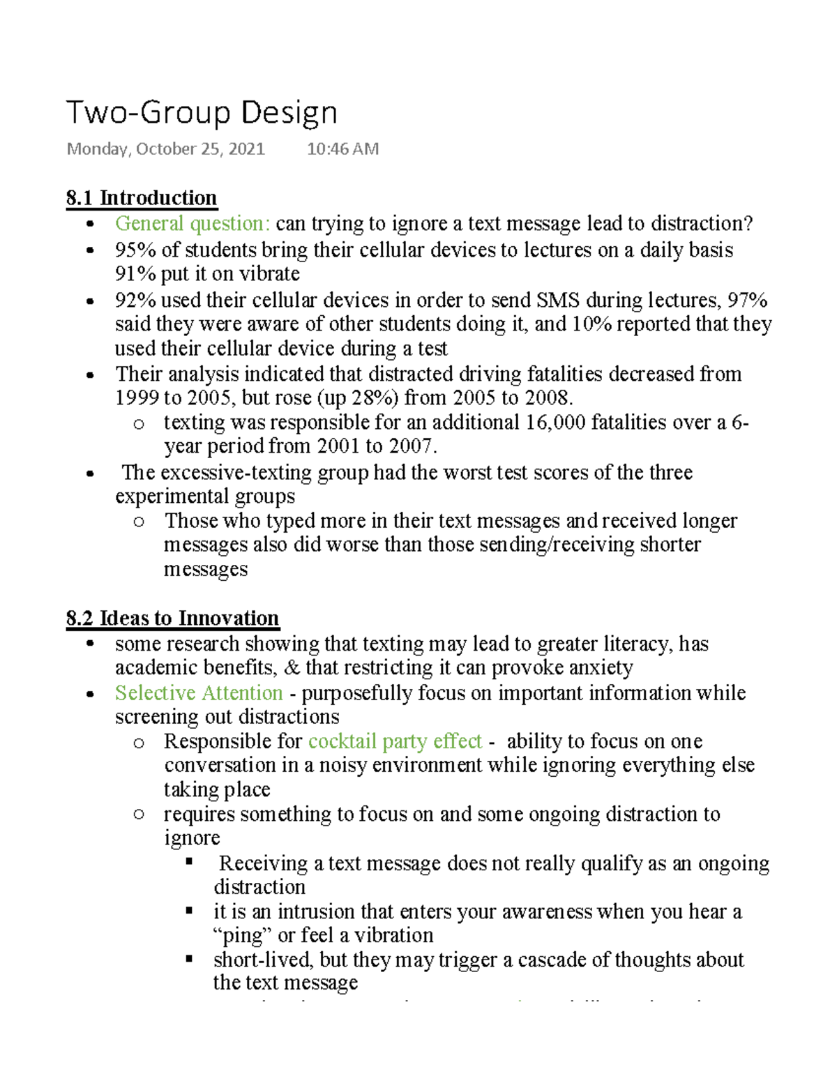 Two-Group Design - notes - 8 Introduction General question: can trying ...