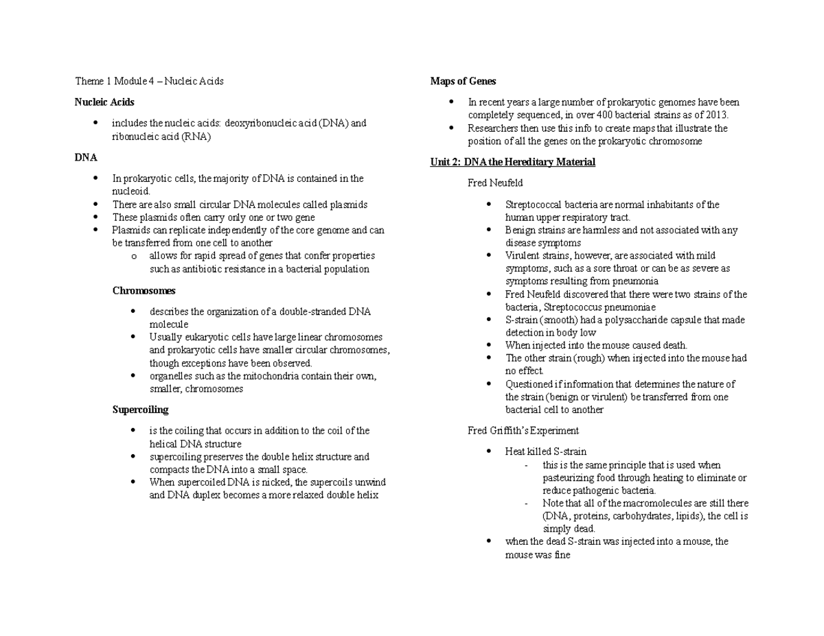 Bio Theme 1 Module 4 - Nucleic Acids - Theme 1 Module 4 – Nucleic Acids ...