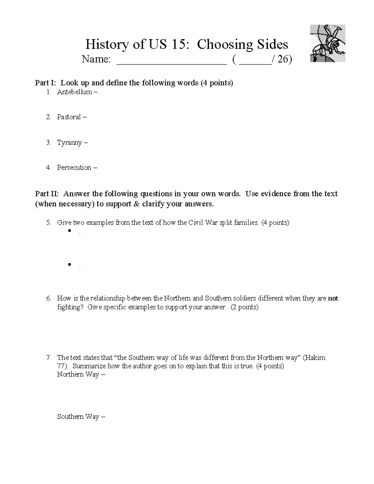 15 Choosing Sides - Assingment for social studies - History of US 15 ...