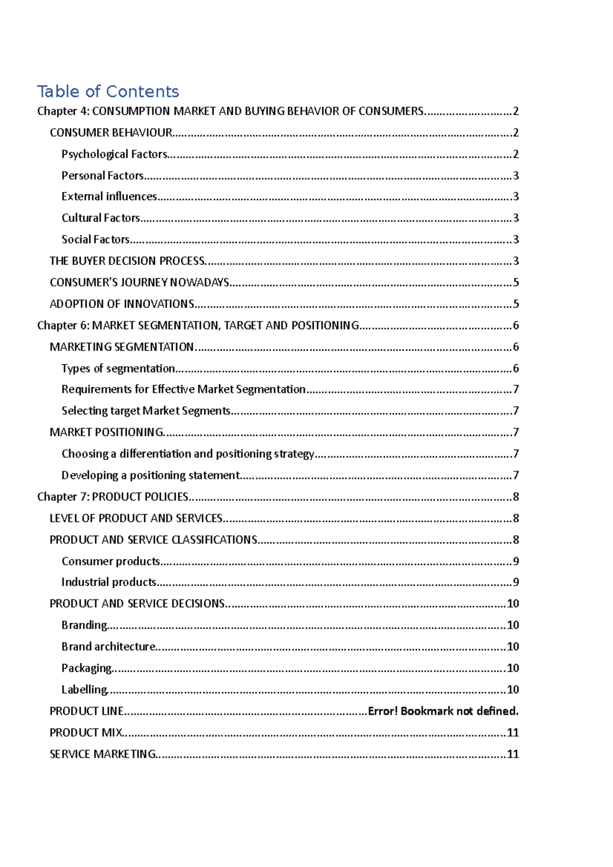 Marketing Final revision - Table of Contents Chapter 4: CONSUMPTION ...