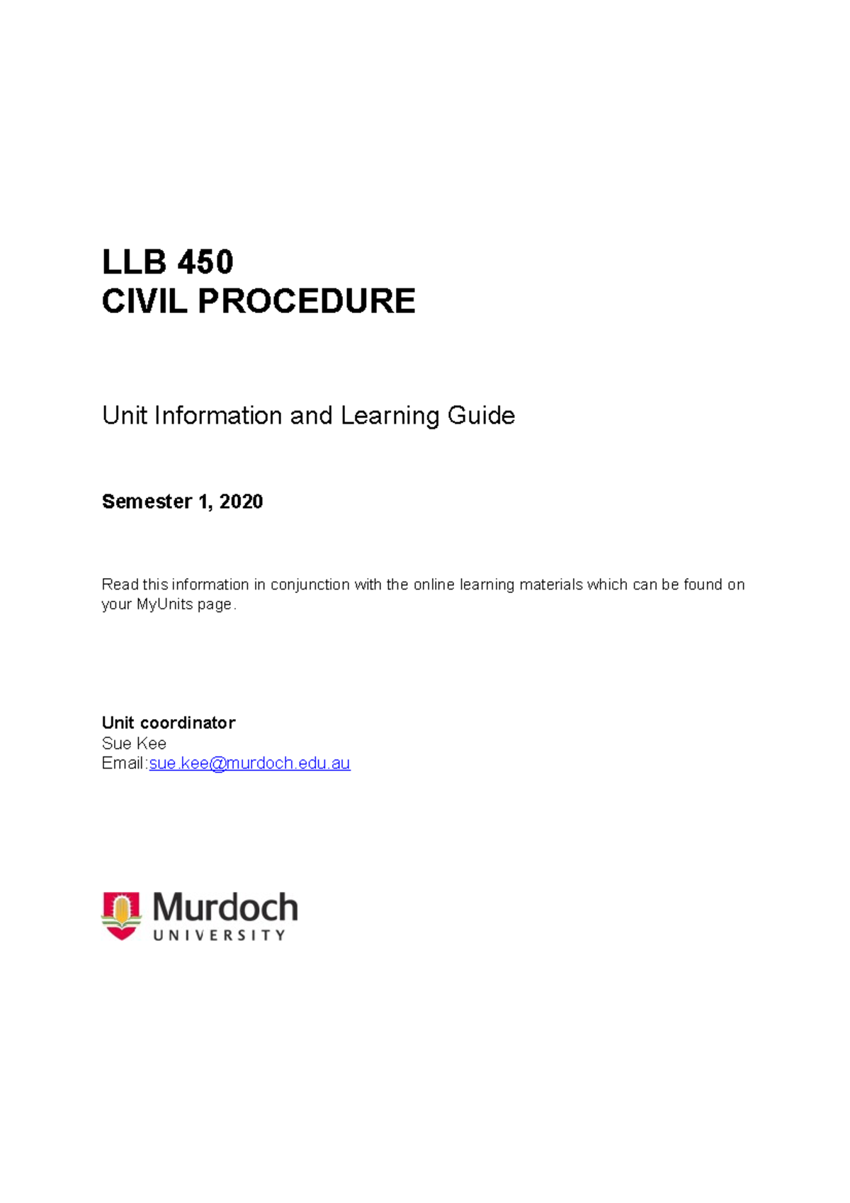 LLB450 Unit Guide 2020 - LLB 450 CIVIL PROCEDURE Unit Information and ...