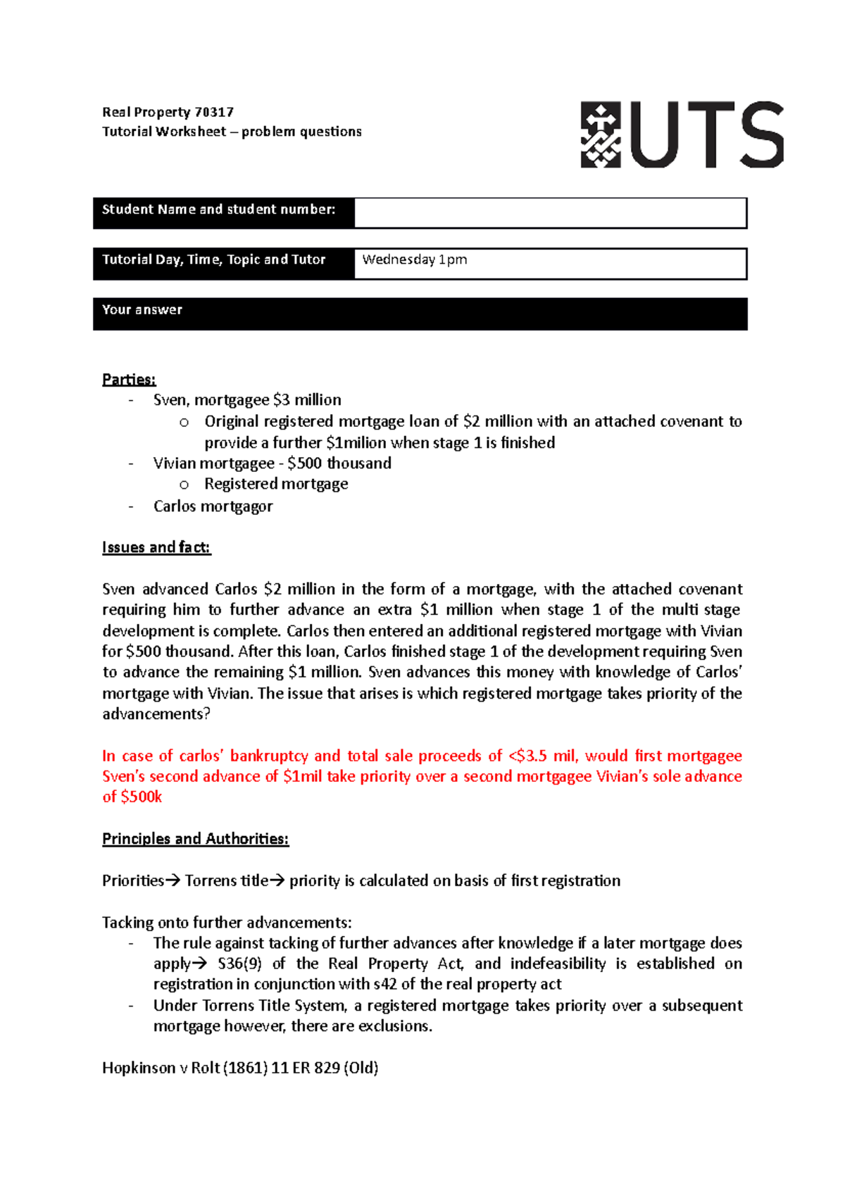Revision class question - Real Property 70317 Tutorial Worksheet ...