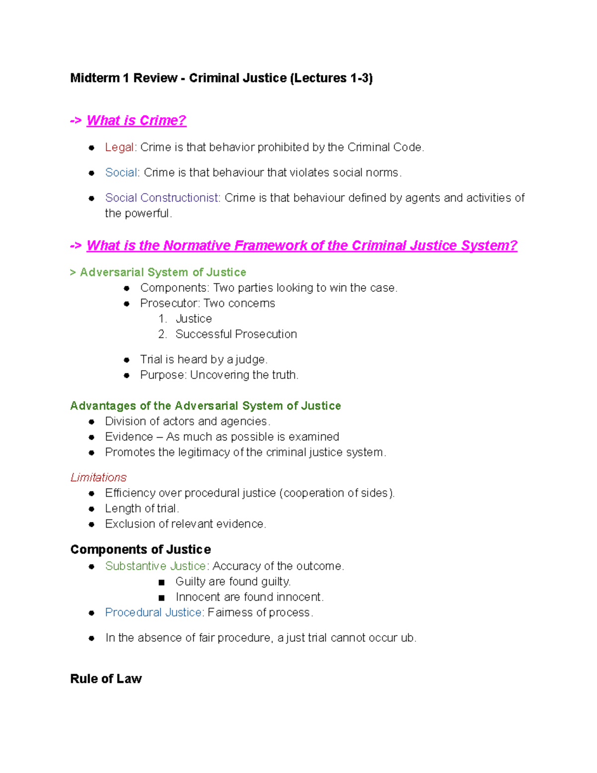 CRMN Midterm 1 Notes - review - Midterm 1 Review - Criminal Justice ...