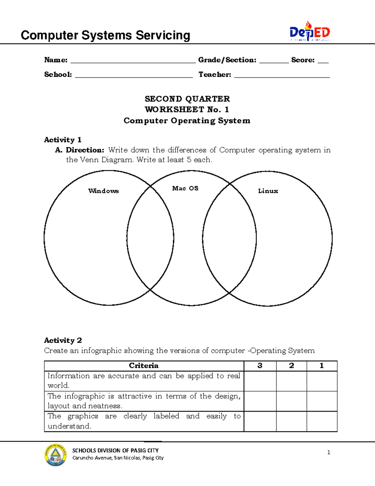 Tvl Css11 Q2 Dw1 None 1 Computer Systems Servicing Schools Division Of Pasig City Caruncho