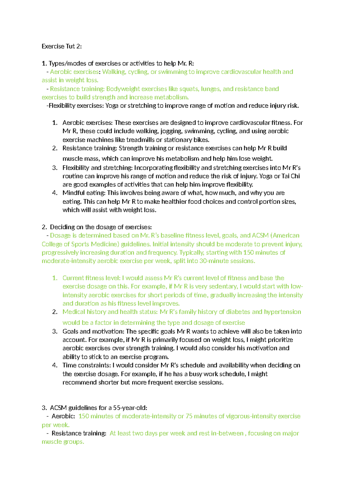 Exercise Tut 2 - R: Aerobic exercises: Walking, cycling, or swimming to ...