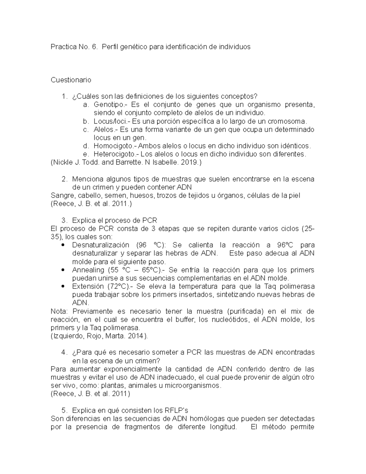 Pre Practica No. 6. Perfil genético para identificación de individuos ...