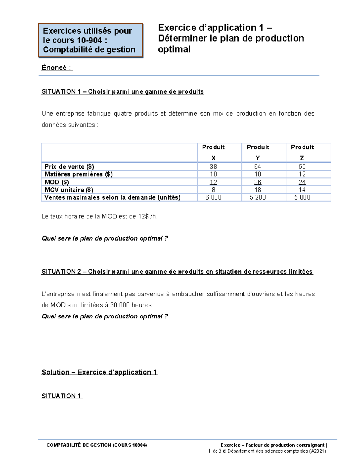 S04 Exercice application 1- facteur contraignant - Exercice d ...