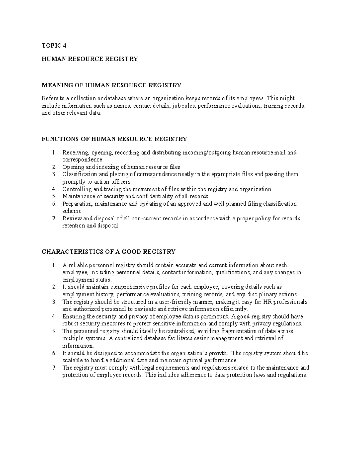 Topic 4 hr records - TOPIC 4 HUMAN RESOURCE REGISTRY MEANING OF HUMAN ...