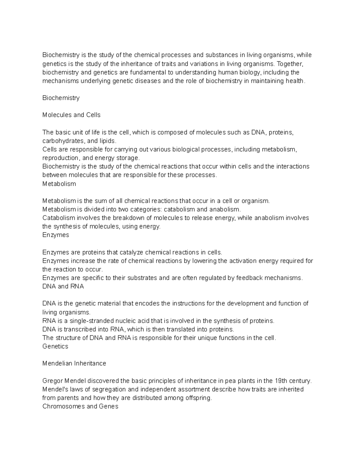 Biochemistry and Genetics - Biochemistry is the study of the chemical ...