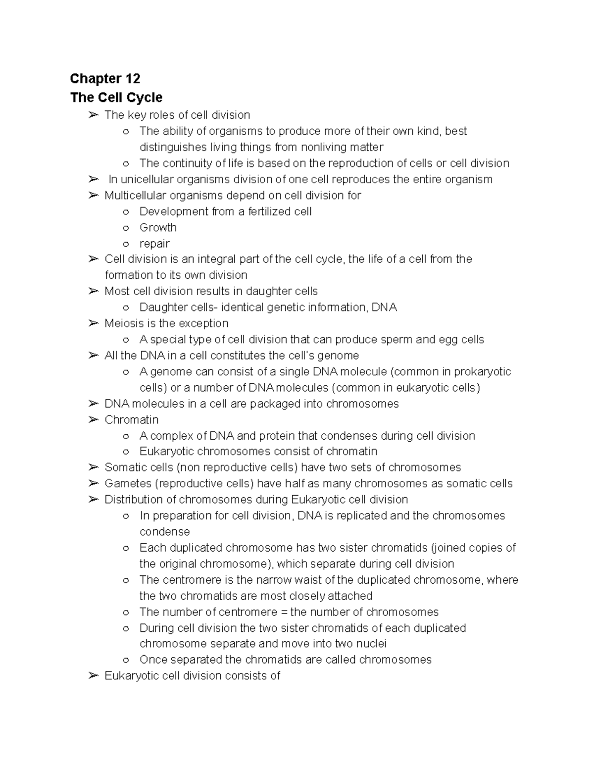 Bio notes chapter 12 - Chapter 12 The Cell Cycle The key roles of cell ...
