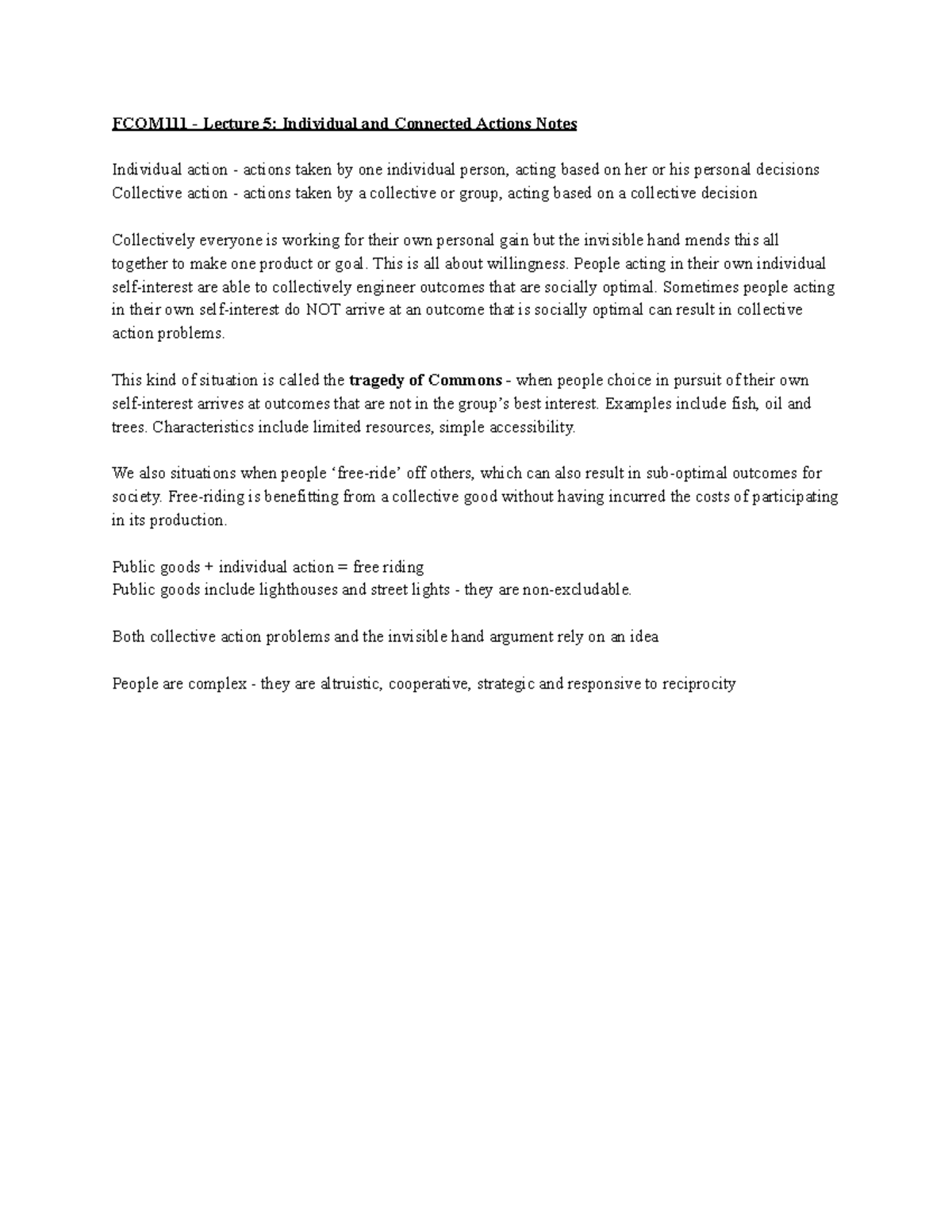 Lecture 5 Individual and Connected Actions - FCOM111 - Lecture 5 ...