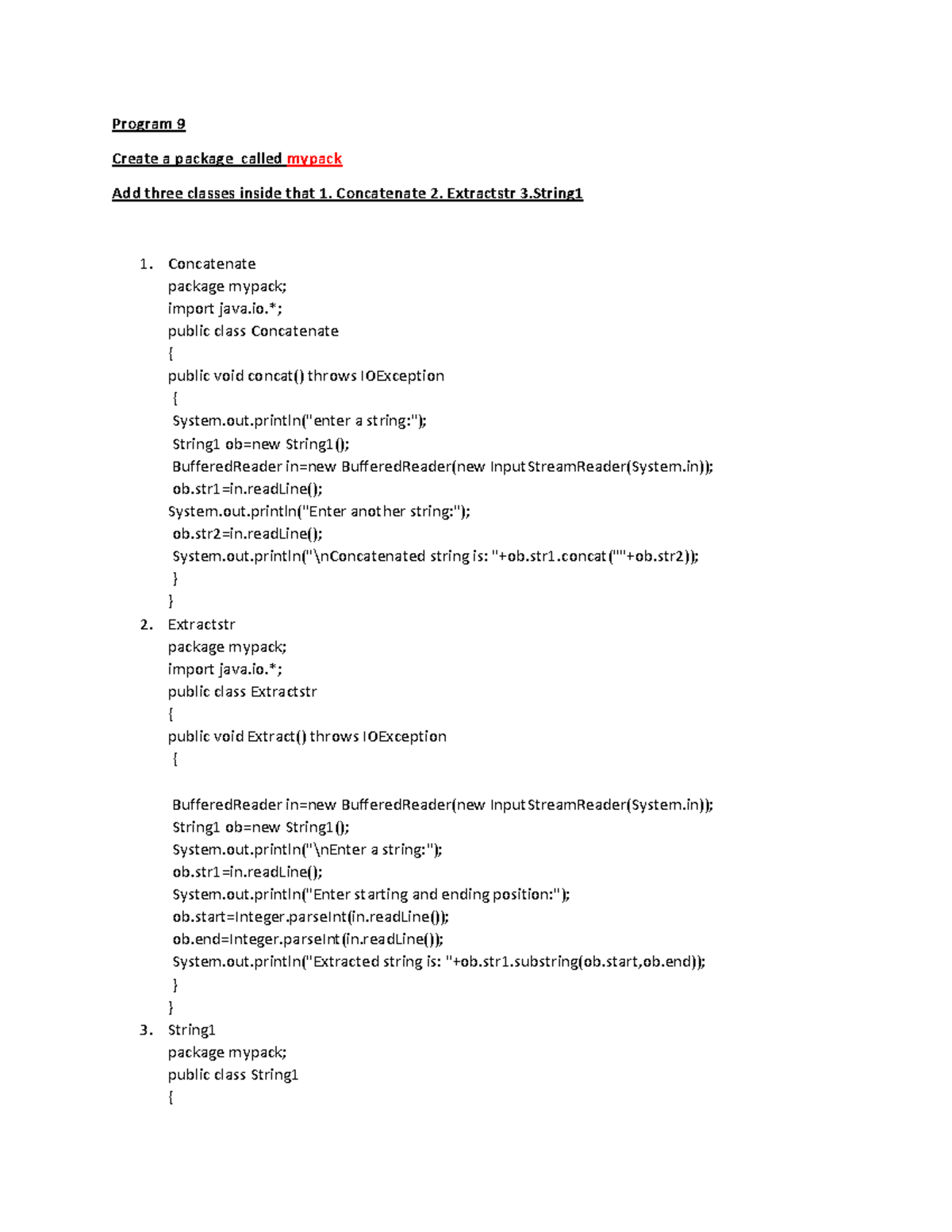 Program 9,10,11 - Packages Exception handling String methods - Program ...