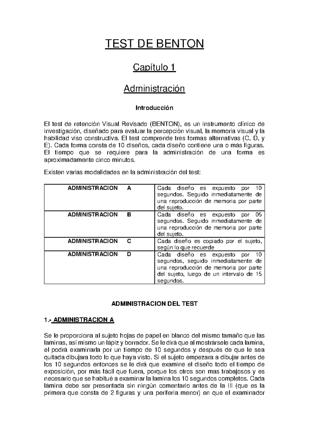 Test de Retención Visual de Benton - TEST DE BENTON Capítulo 1 ...