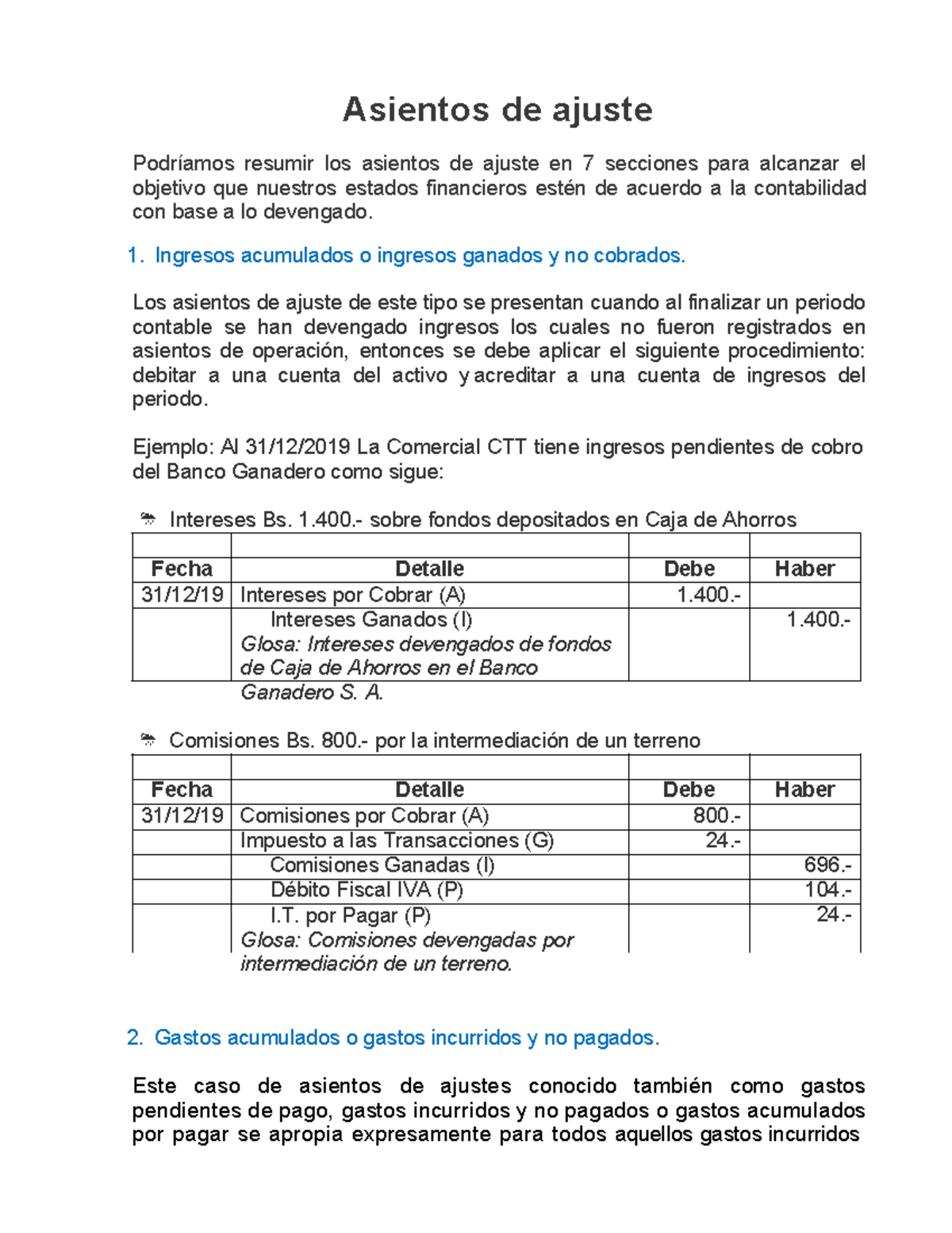 AJUSTES CONTABLES - Asientos de ajuste Podr íamos resumir los asientos ...