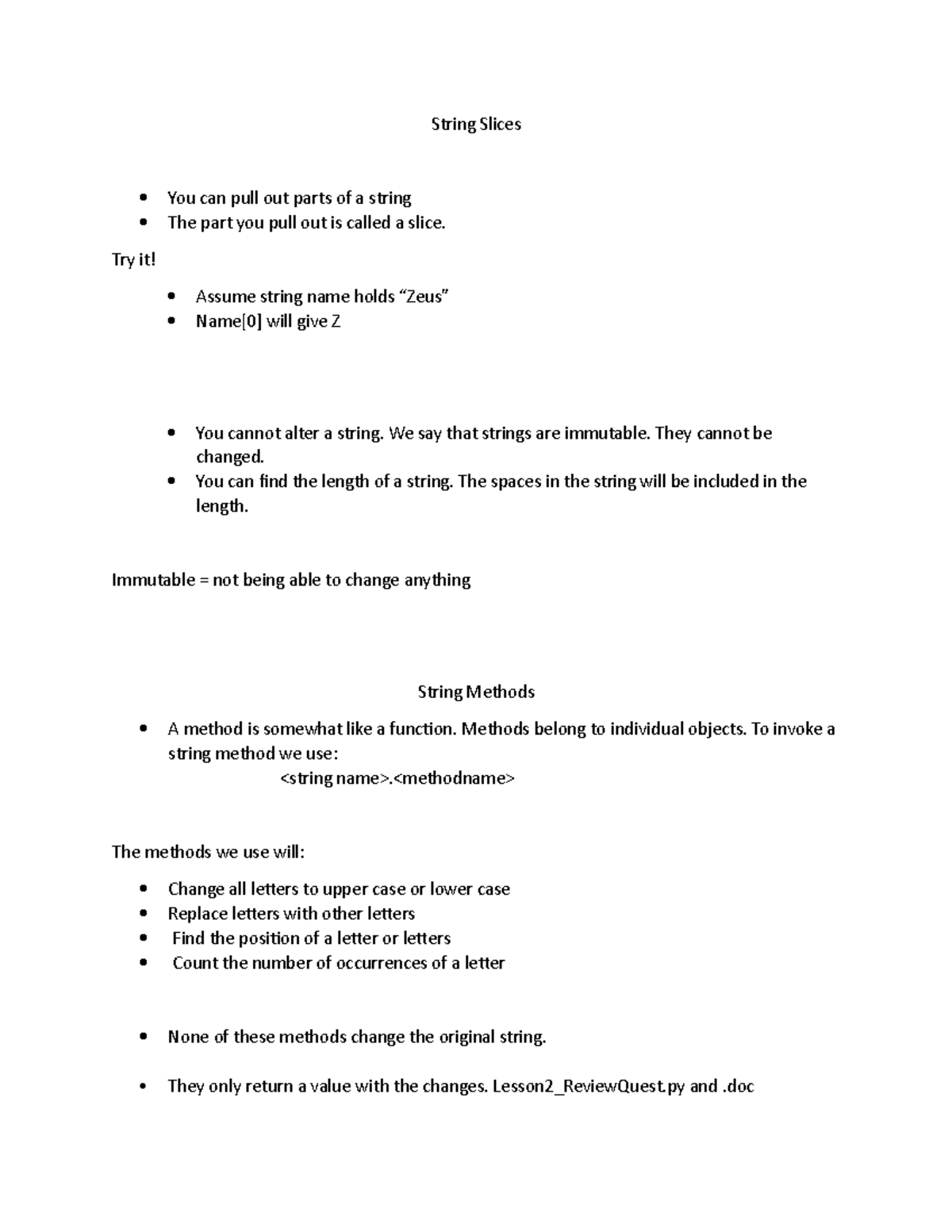 String Slices - Study Guide - String Slices You can pull out parts of a string The part you pull ...