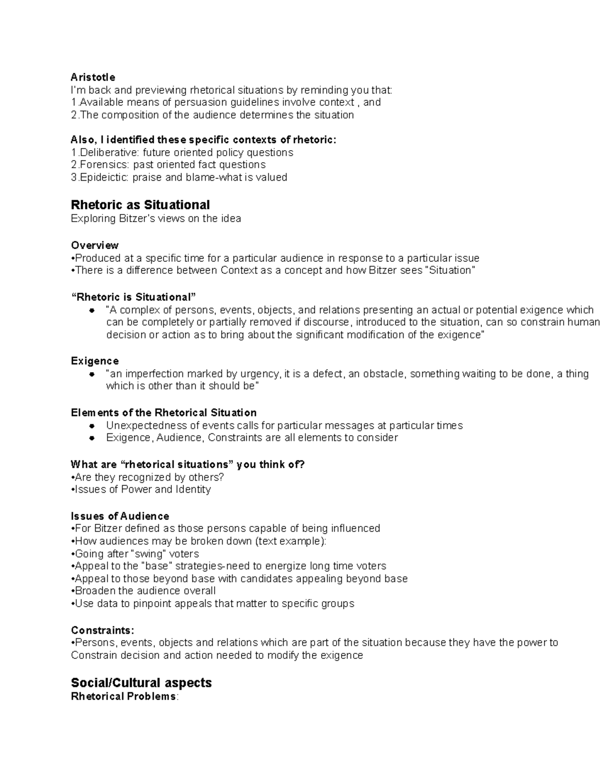 Ch. 9 Notes on Situational Rhetoric - Aristotle I’m back and previewing ...