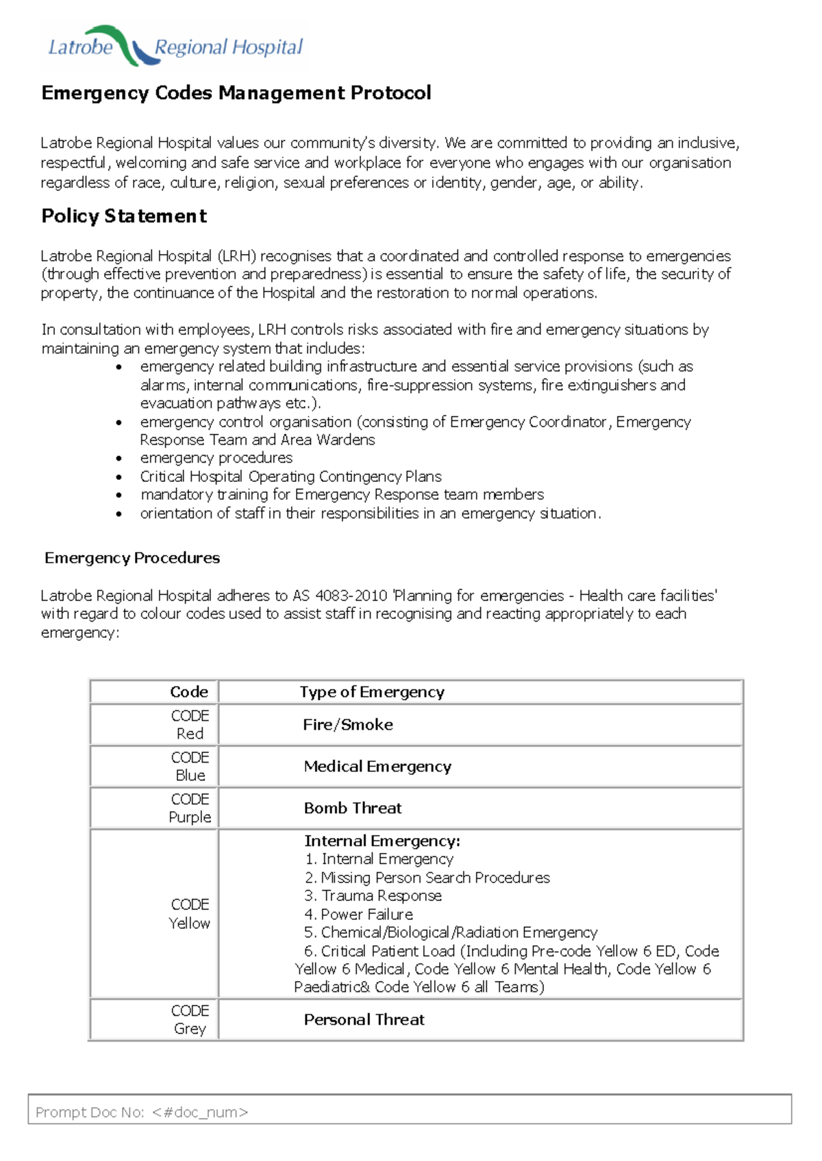 Emergency codes management protocol - Emergency Codes Management ...