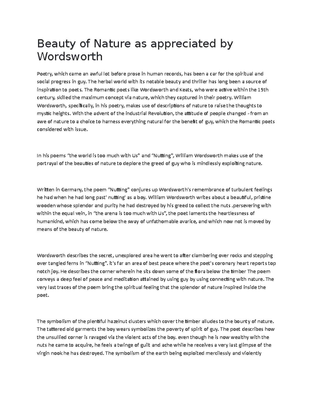 Beauty of Nature as appreciated by Wordsworth - Beauty of Nature as ...