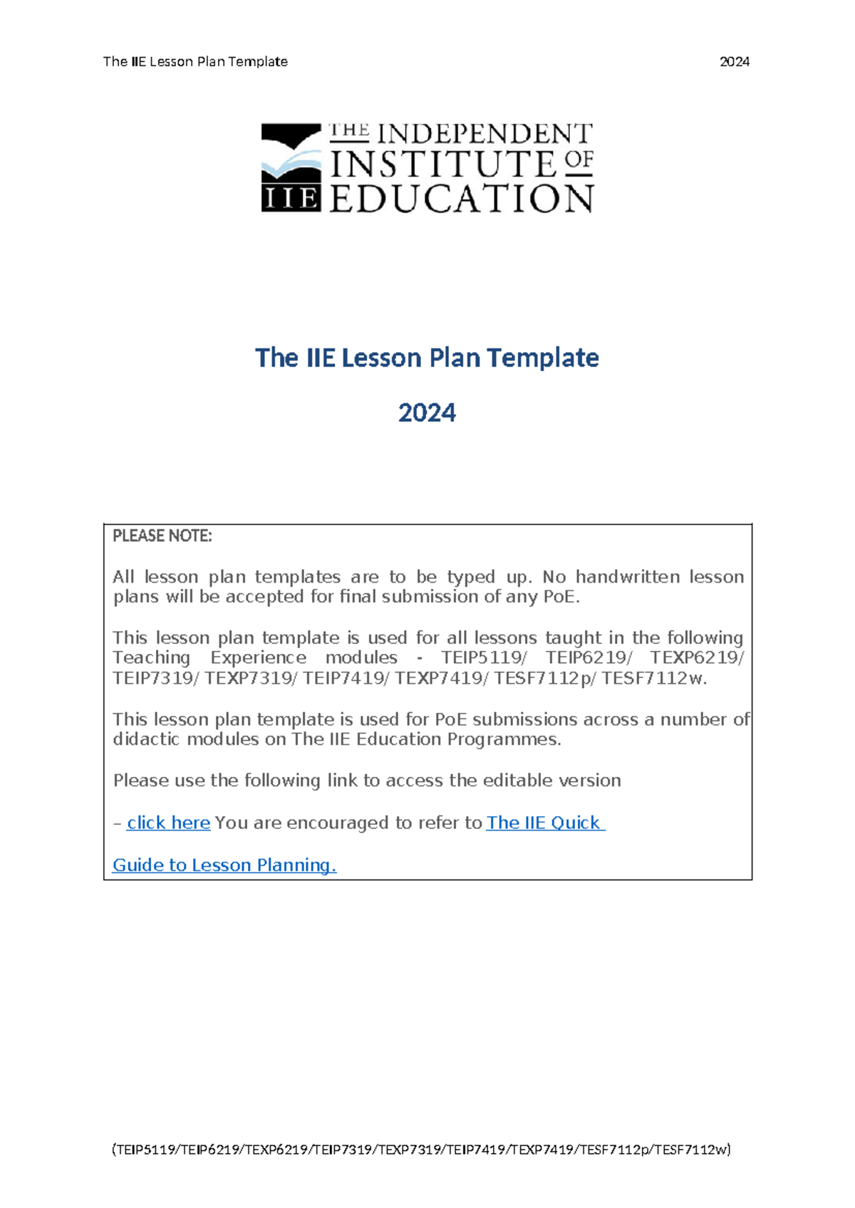 Lesson Plan Template 1A 2 - The IIE Lesson Plan Template 2024 PLEASE ...