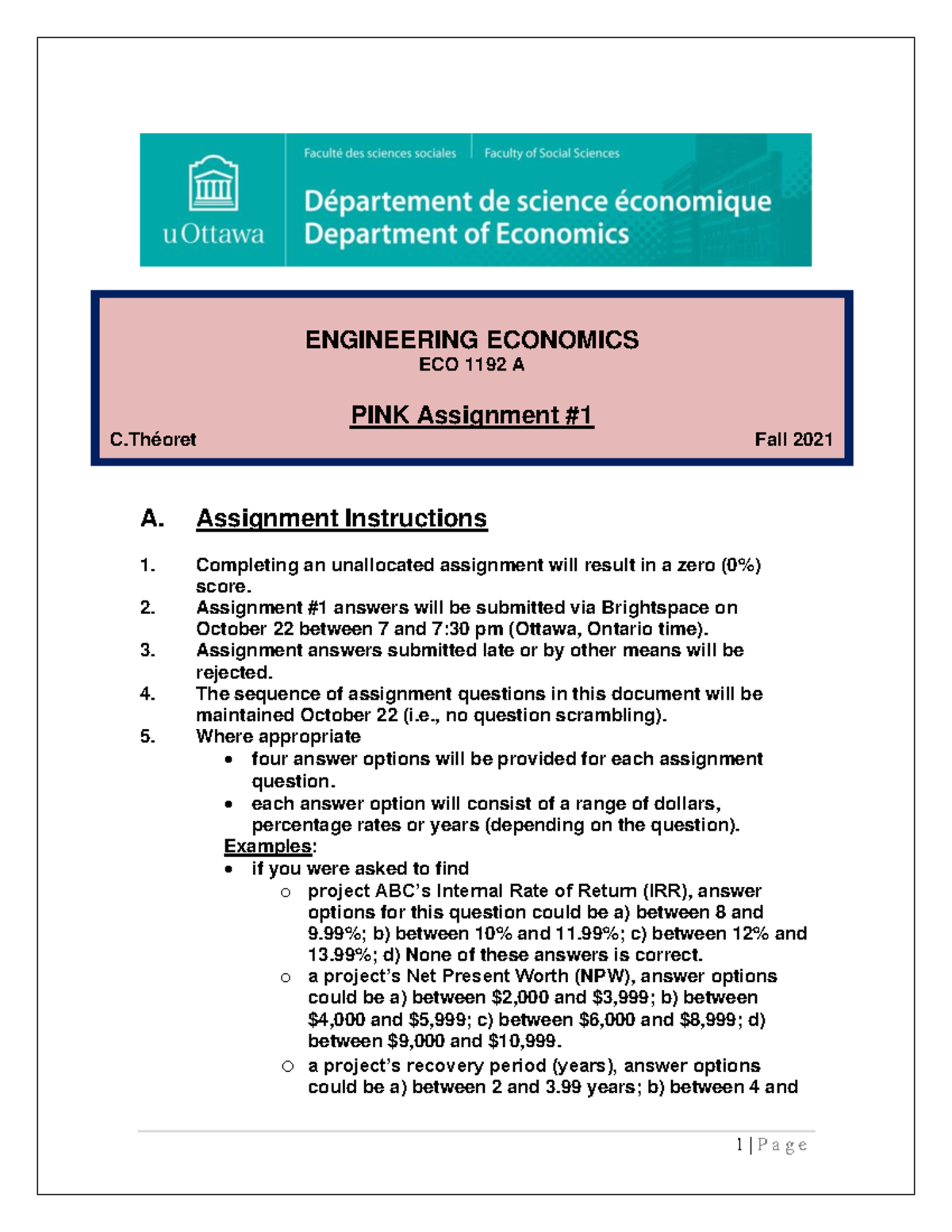 F21 1192A Pink Assignment #1 - 1 | P a g e A. Assignment Instructions ...