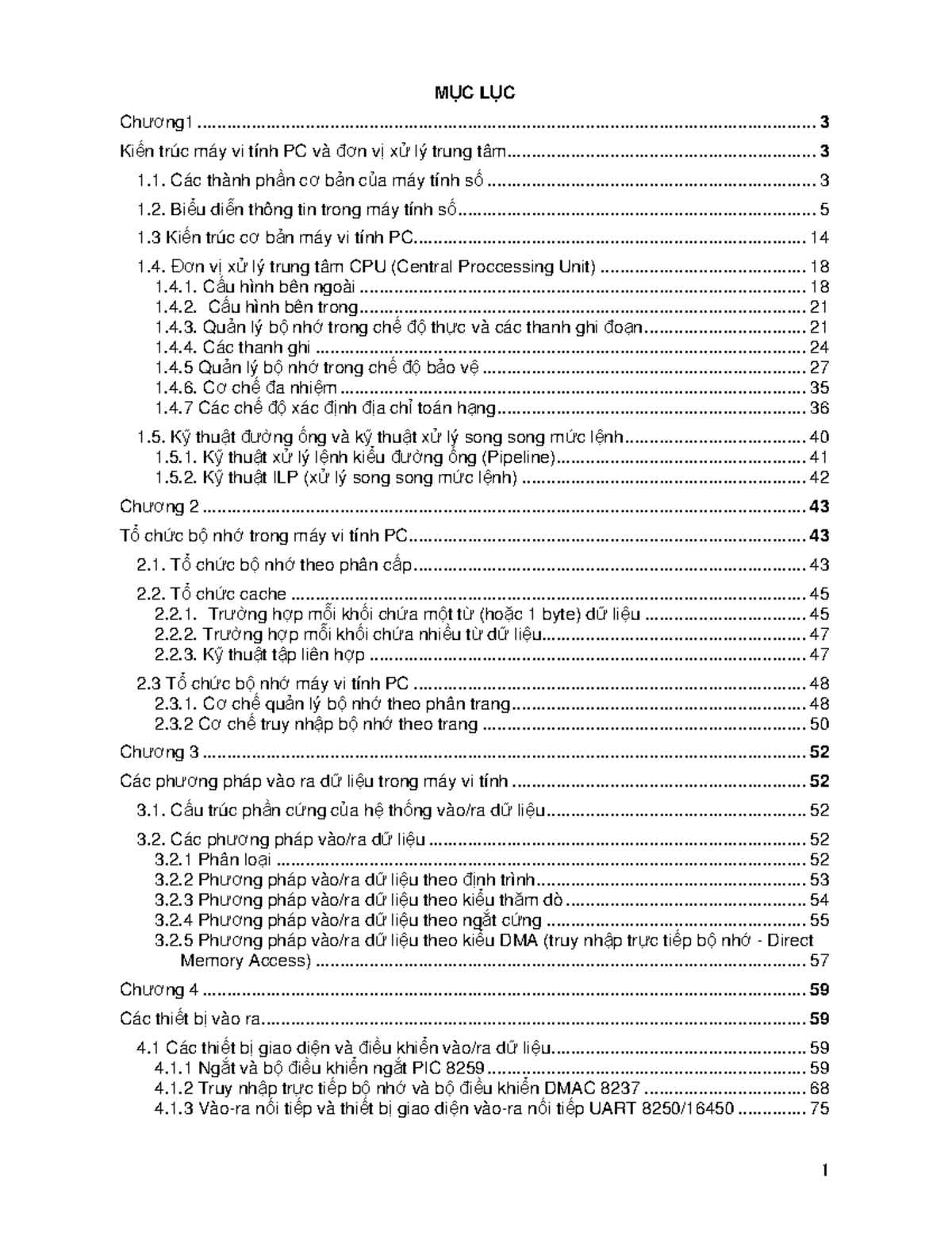 Kien truc may tinh- luu thi lieu - M C L C Ch ng1 Ki n trúc máy vi tính PC và n v x lý - Studocu