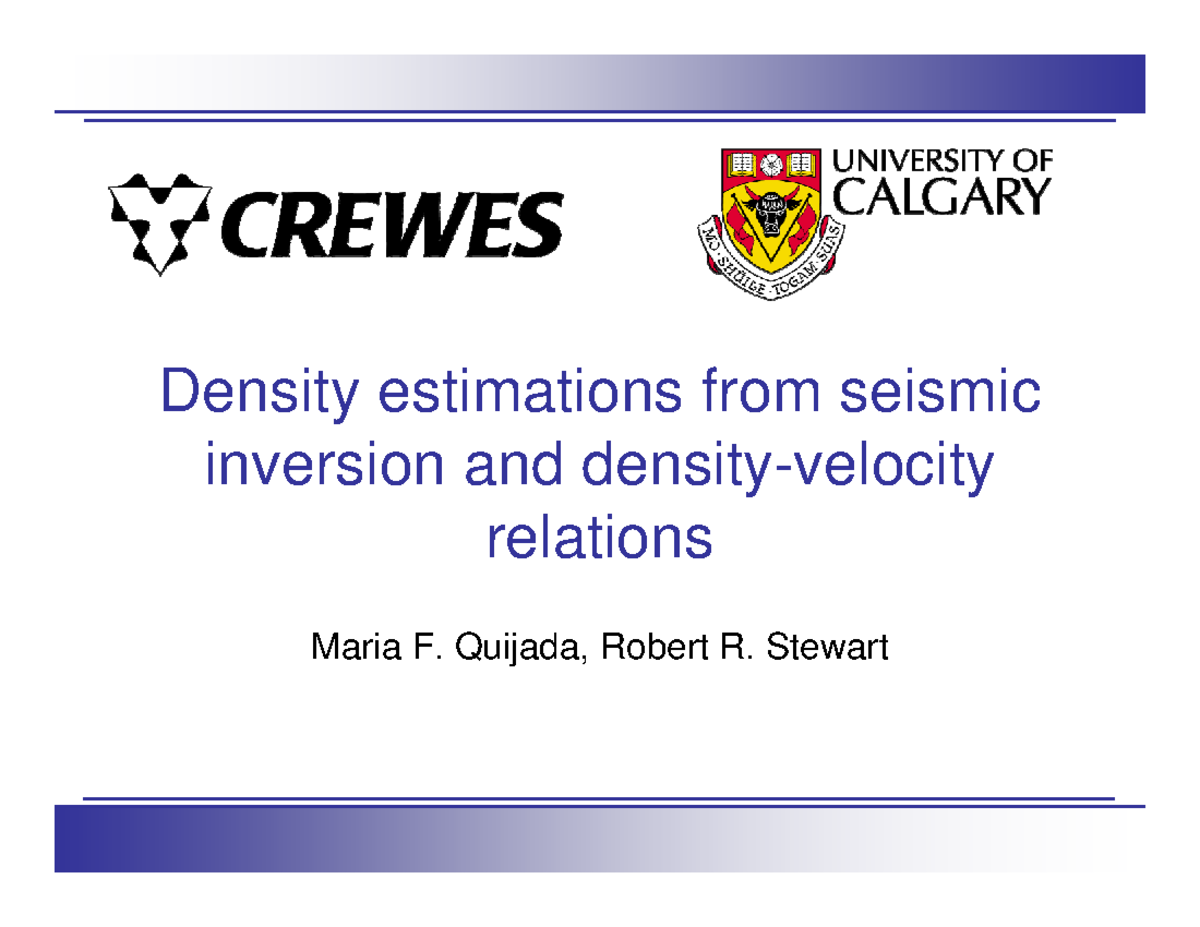 2007 02 ppt - Density estimations from seismicinversion and density ...