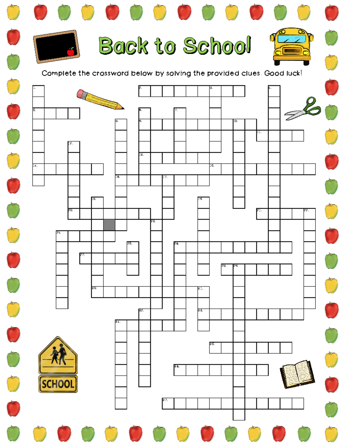 Backto School Crossword Puzzle 40Clues-1 - Complete the crossword below ...