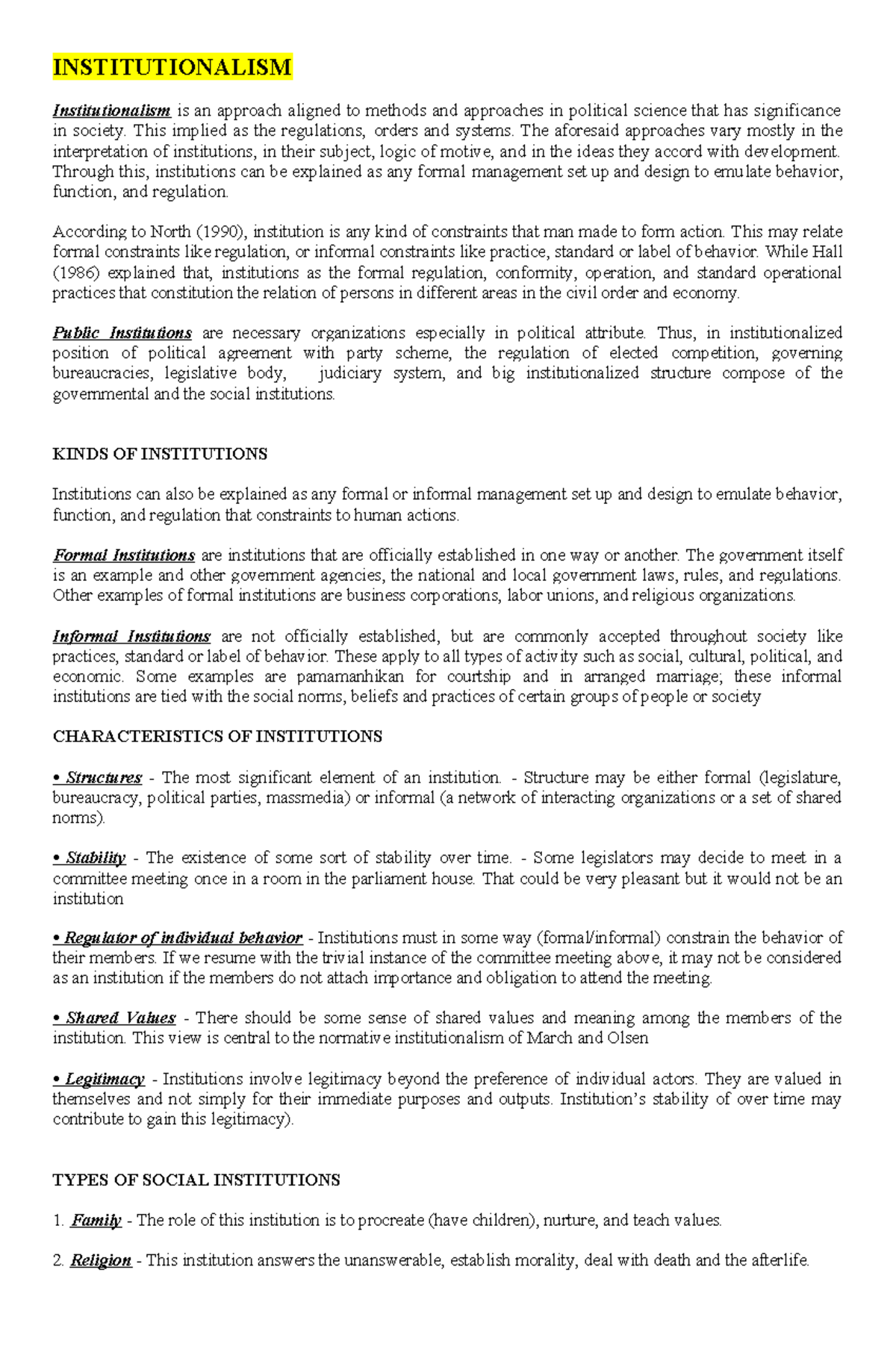 8.0-institutionalism 2 - INSTITUTIONALISM Institutionalism is an ...