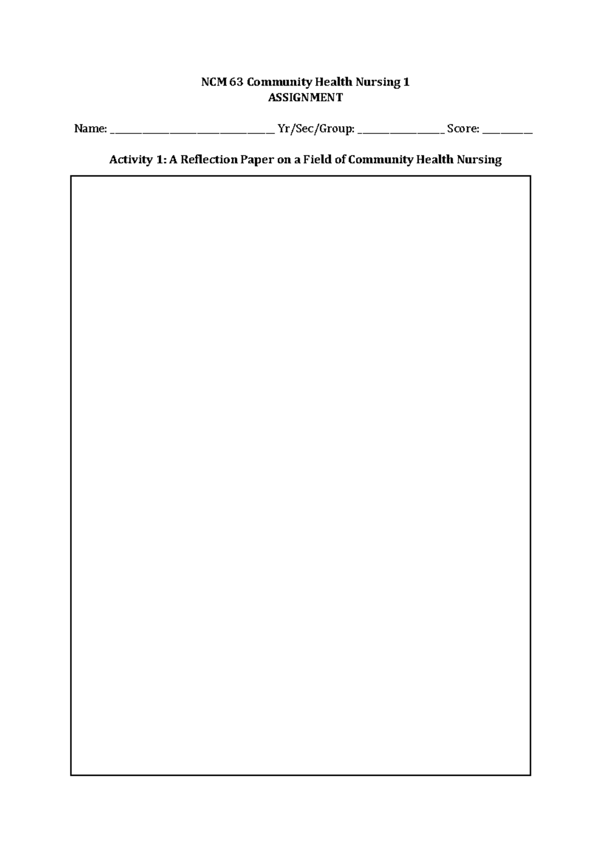Diff-Fields-of-CHN-Reflection-Paper - NCM 6 3 Community Health Nursing ...